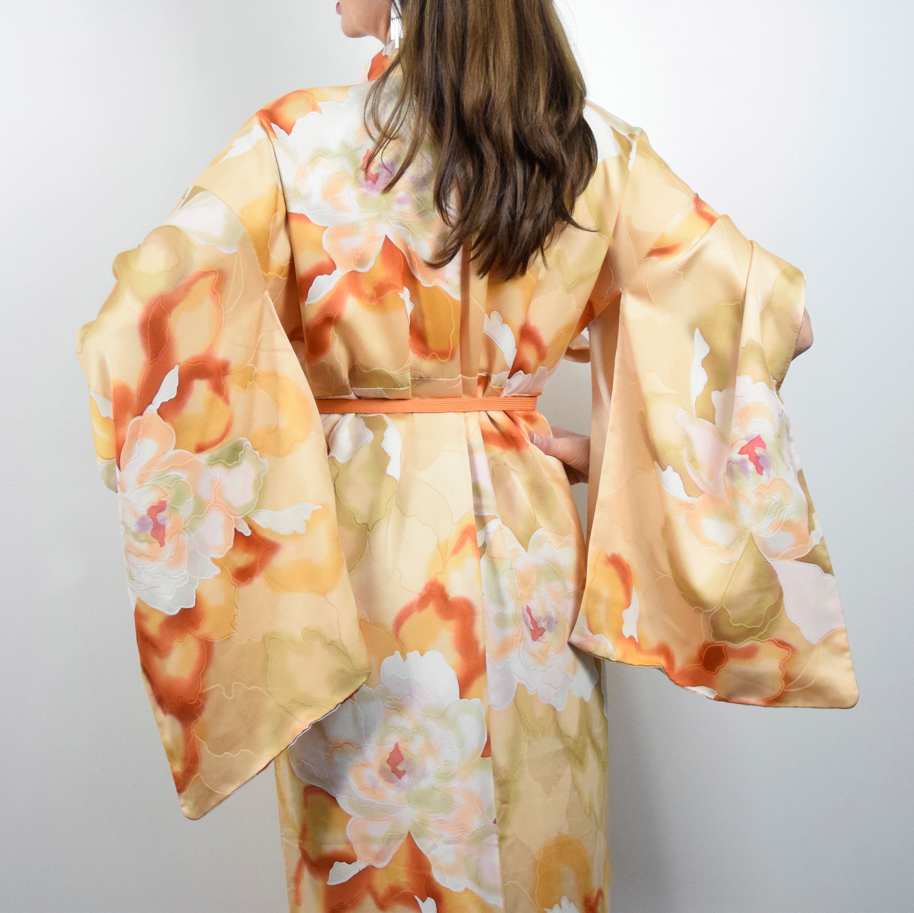 Japanese Vintage Kimono Robe Silk with free Obijime belt, Silk Gown ...