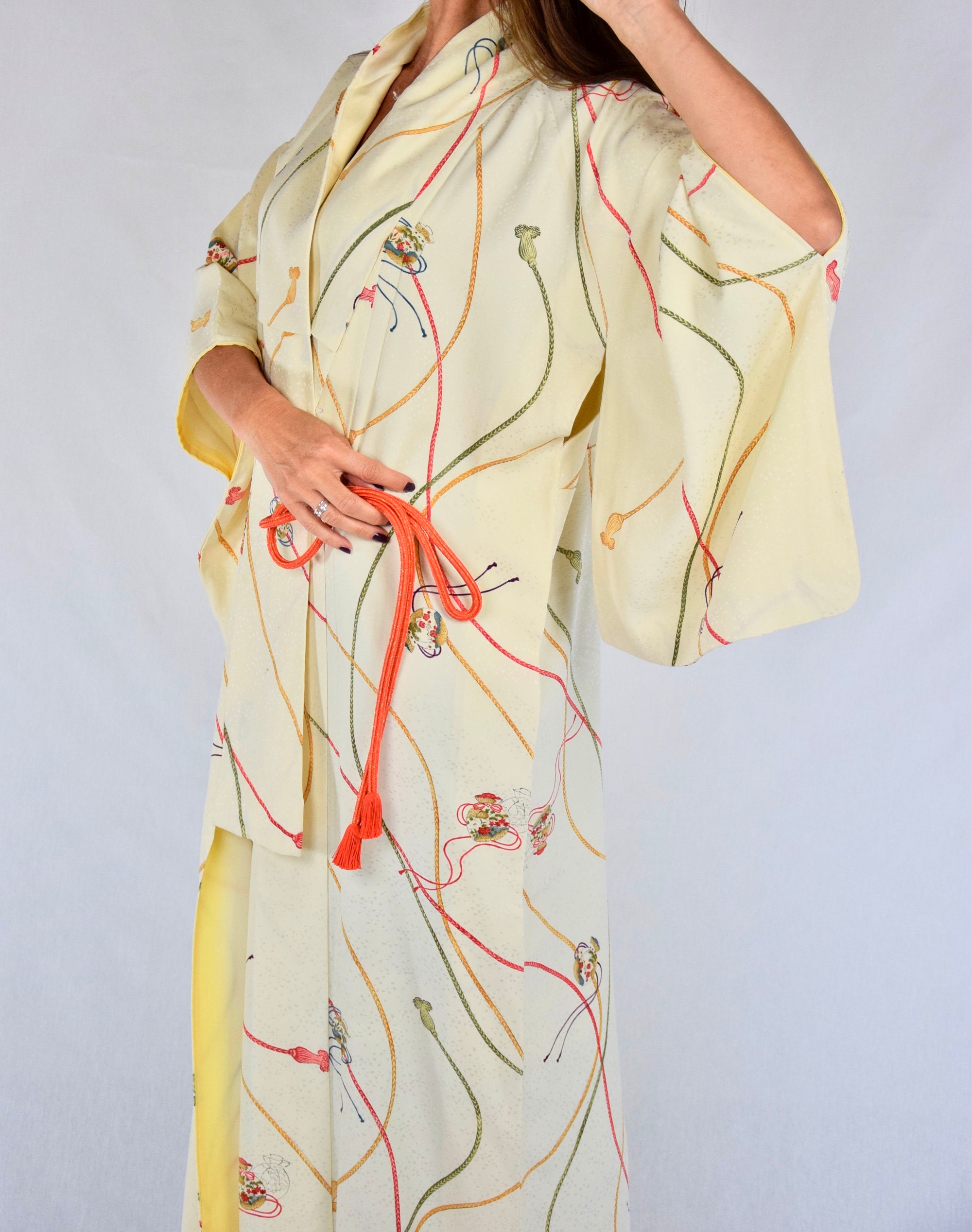 Japanese Vintage Kimono Robe silk including Obijime (Kumihimo) belt ...