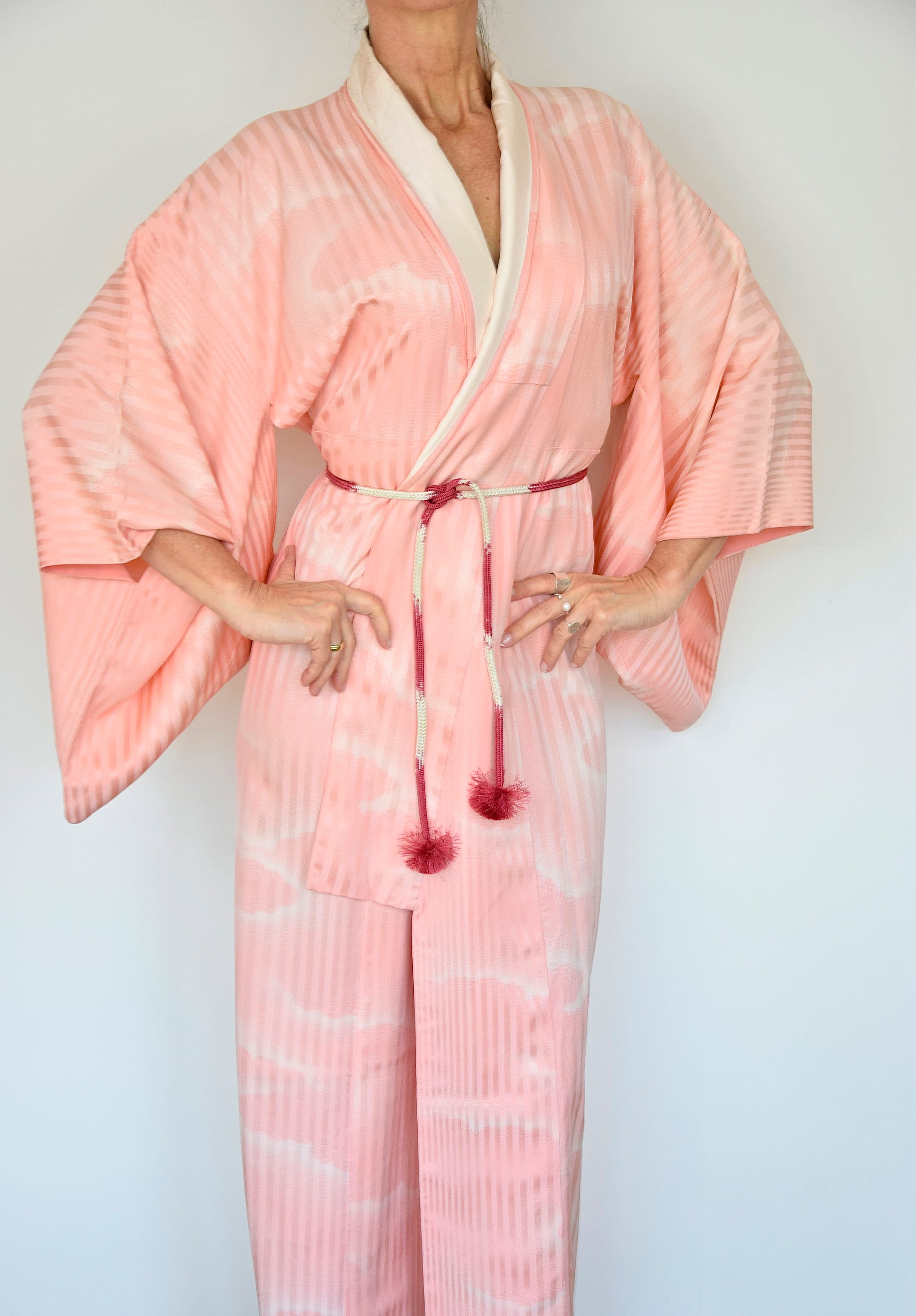 Japanese Vintage Kimono Robe Silk in pink with free Obijime belt, ready ...