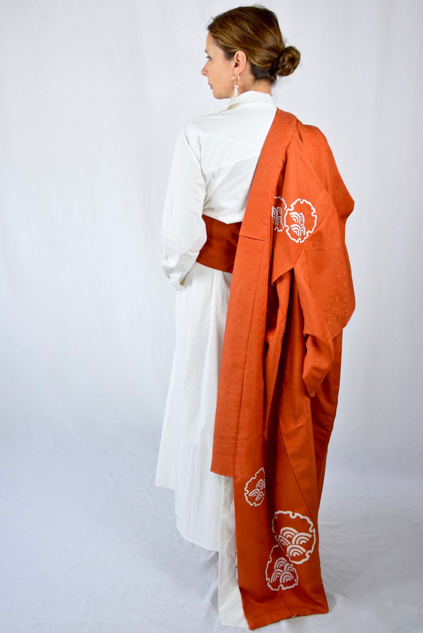 Japanese Vintage Kimono Robe in orange with free Obijime belt, ready to ...