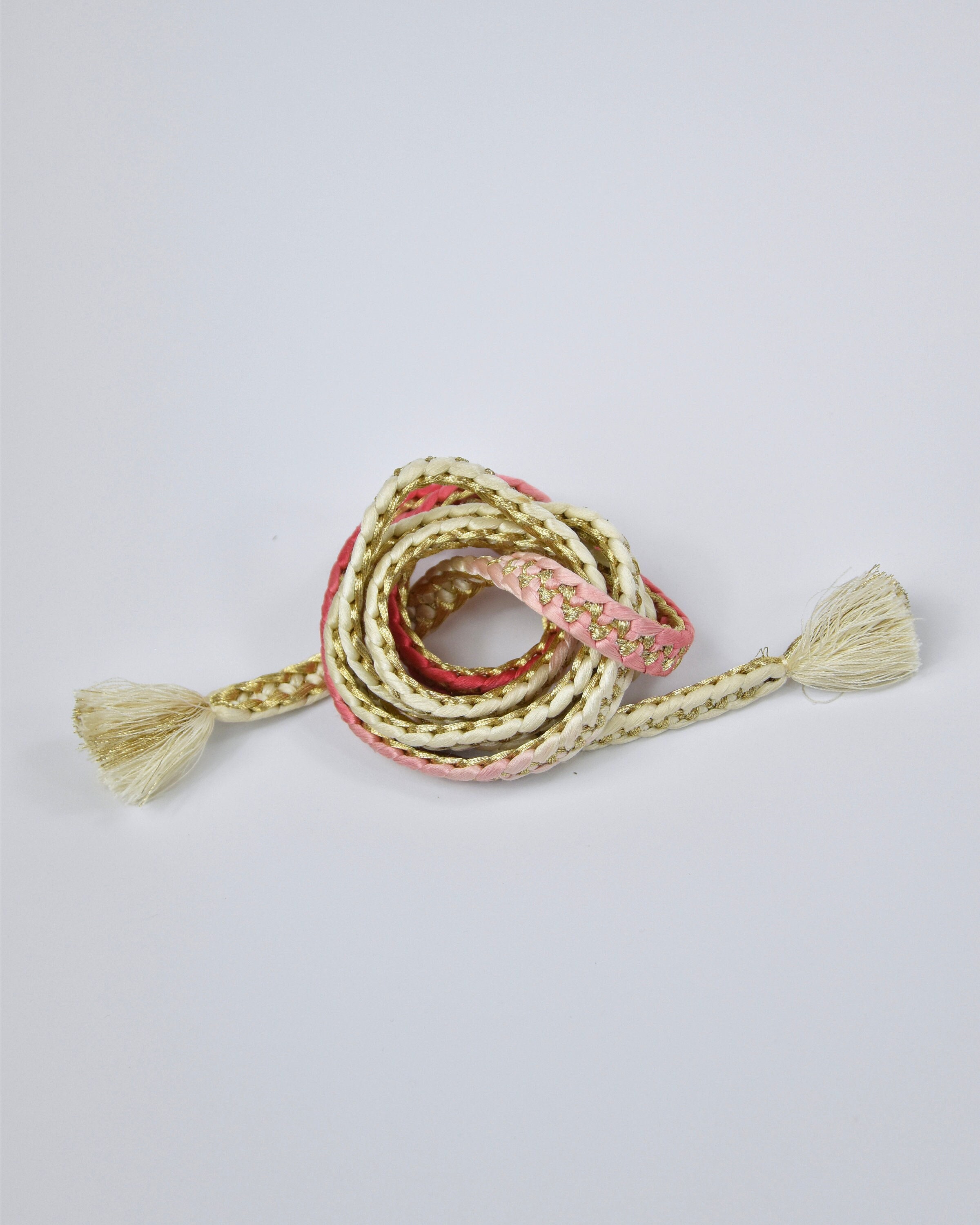 Obijime, Kumihimo Belt white & pink, Silk Cord, Silk Belt, Silk ...