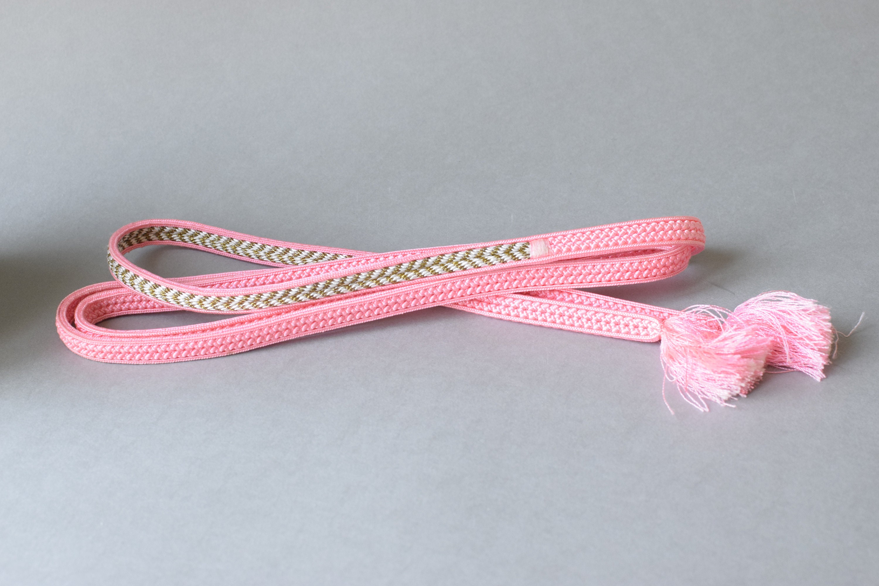 Obijime, Kumihimo Belt pink with White and Gold colors , Silk Cord ...