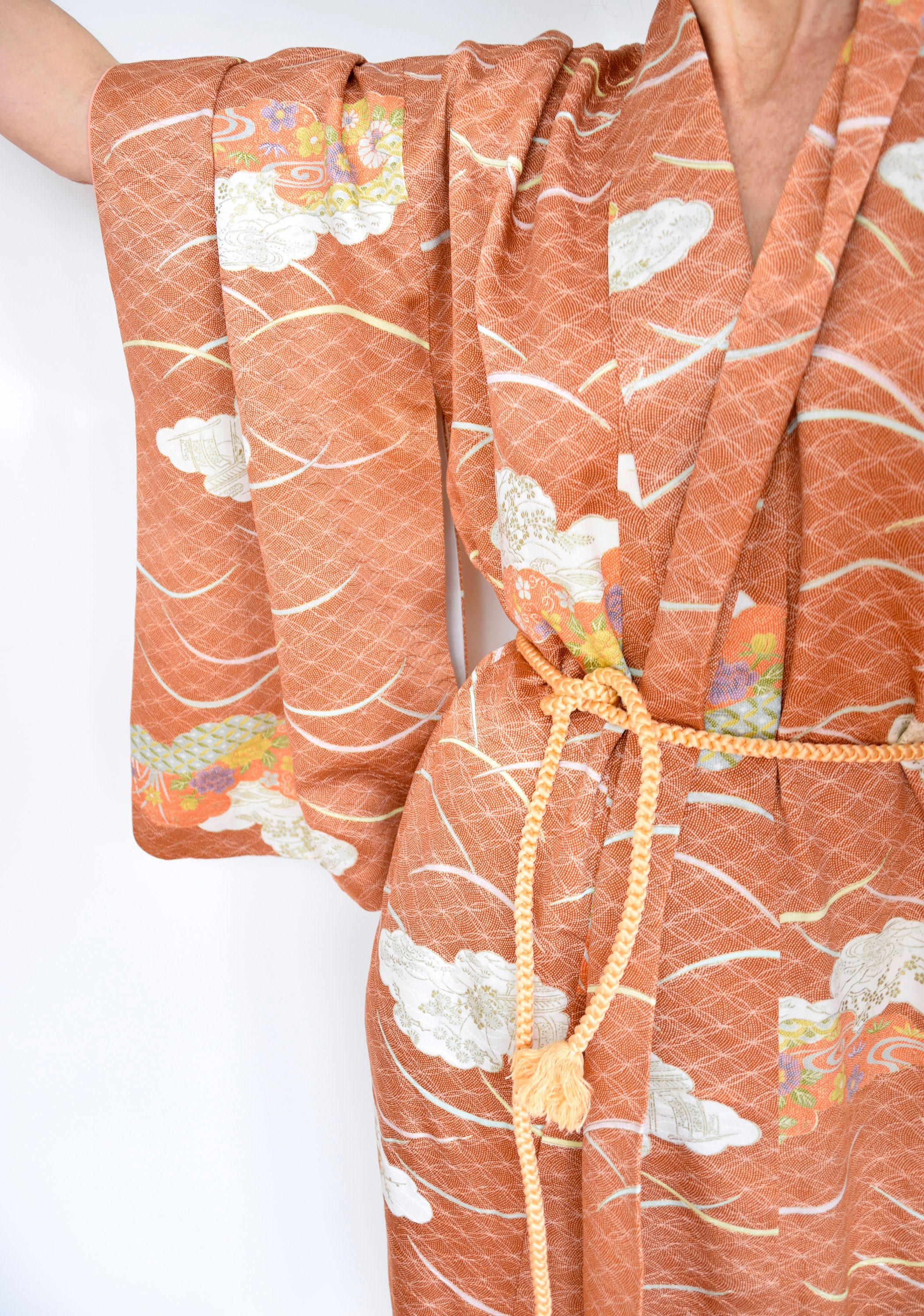 Kimono Geisha Coat, Original Japanese Vintage Kimono Robe, Silk in ...