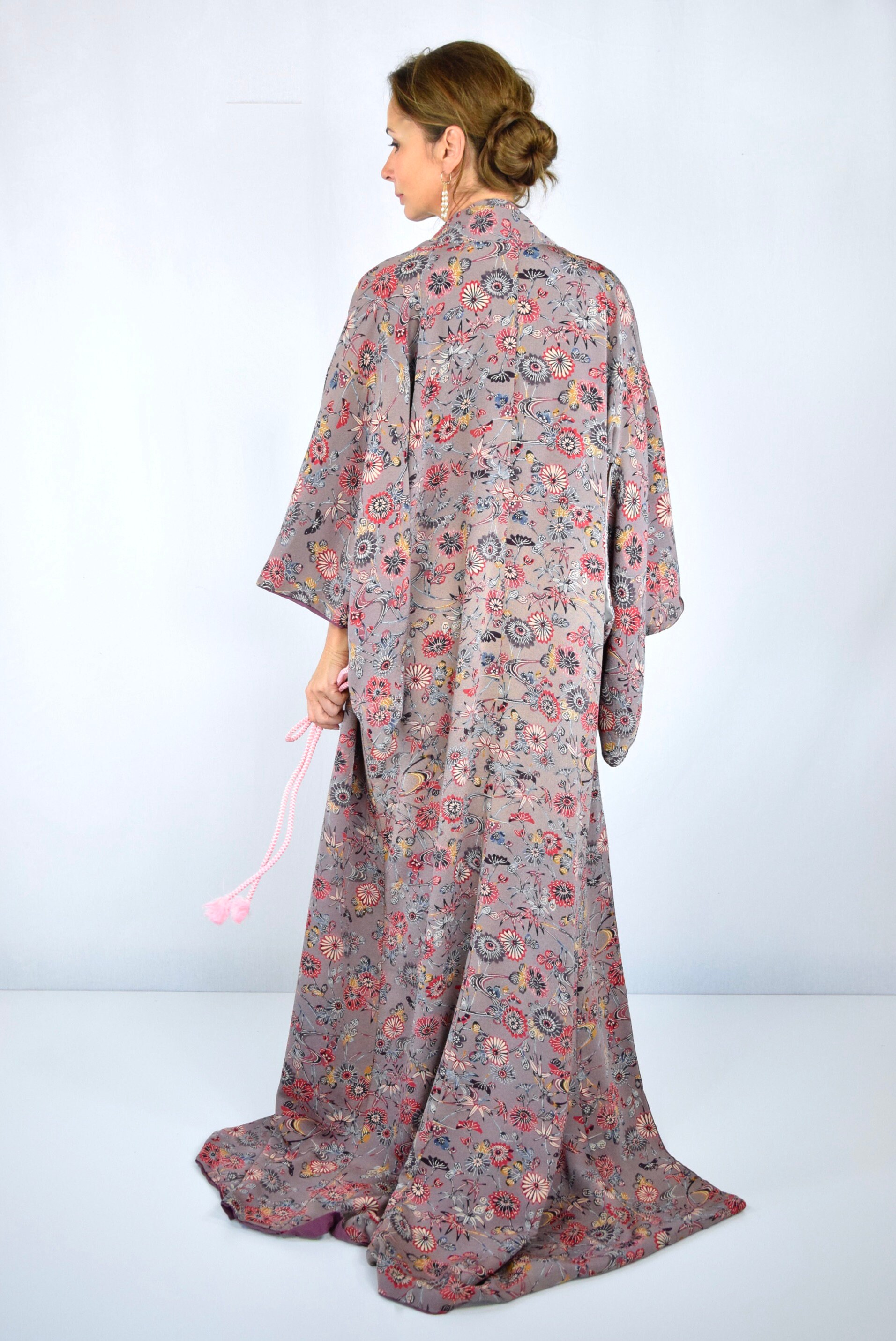 Japanese Vintage Kimono Robe with Obijime belt / cleaned and ready to ...