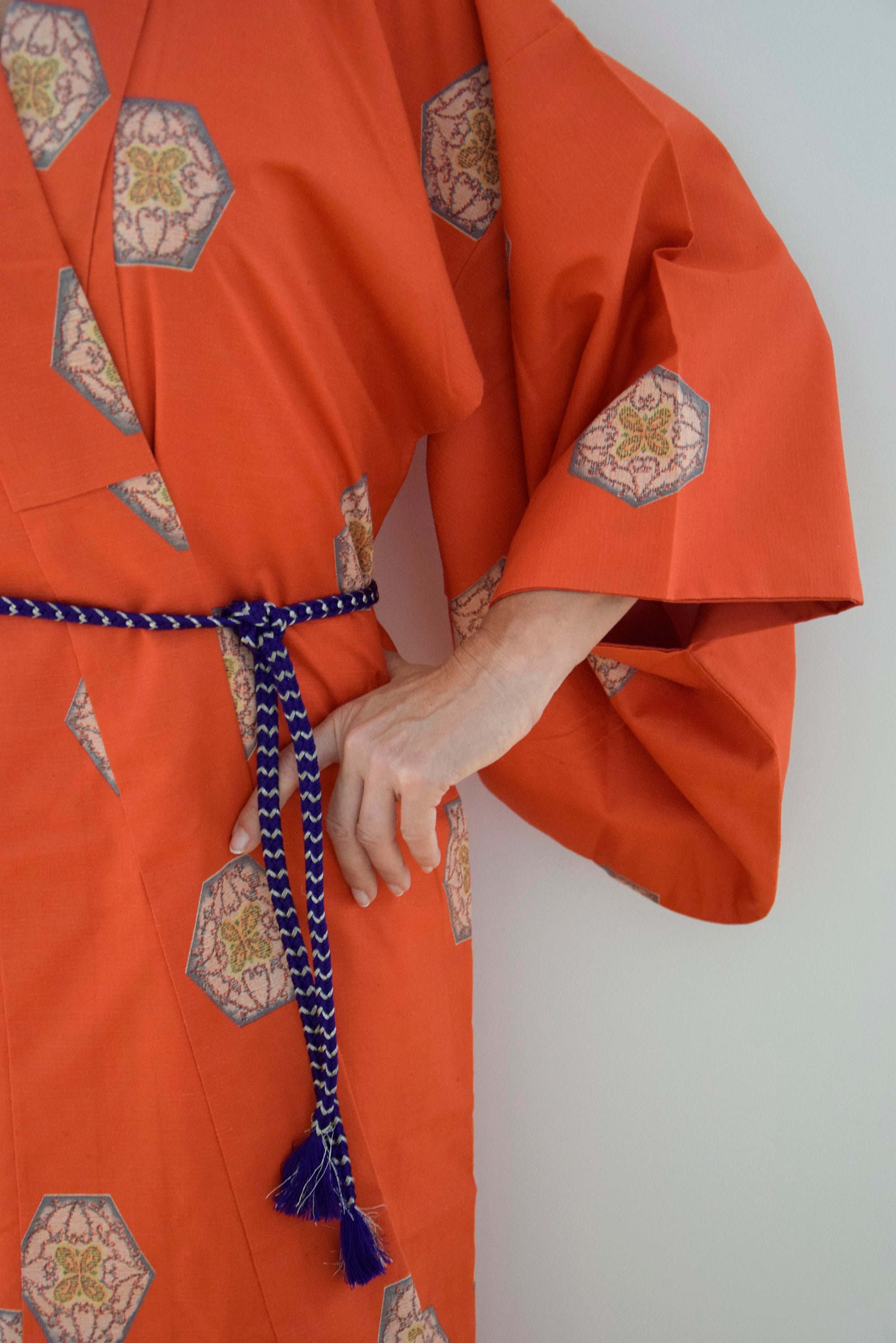 Japanese Vintage Kimono Robe Silk with silk Obijime belt, Silk Gown ...