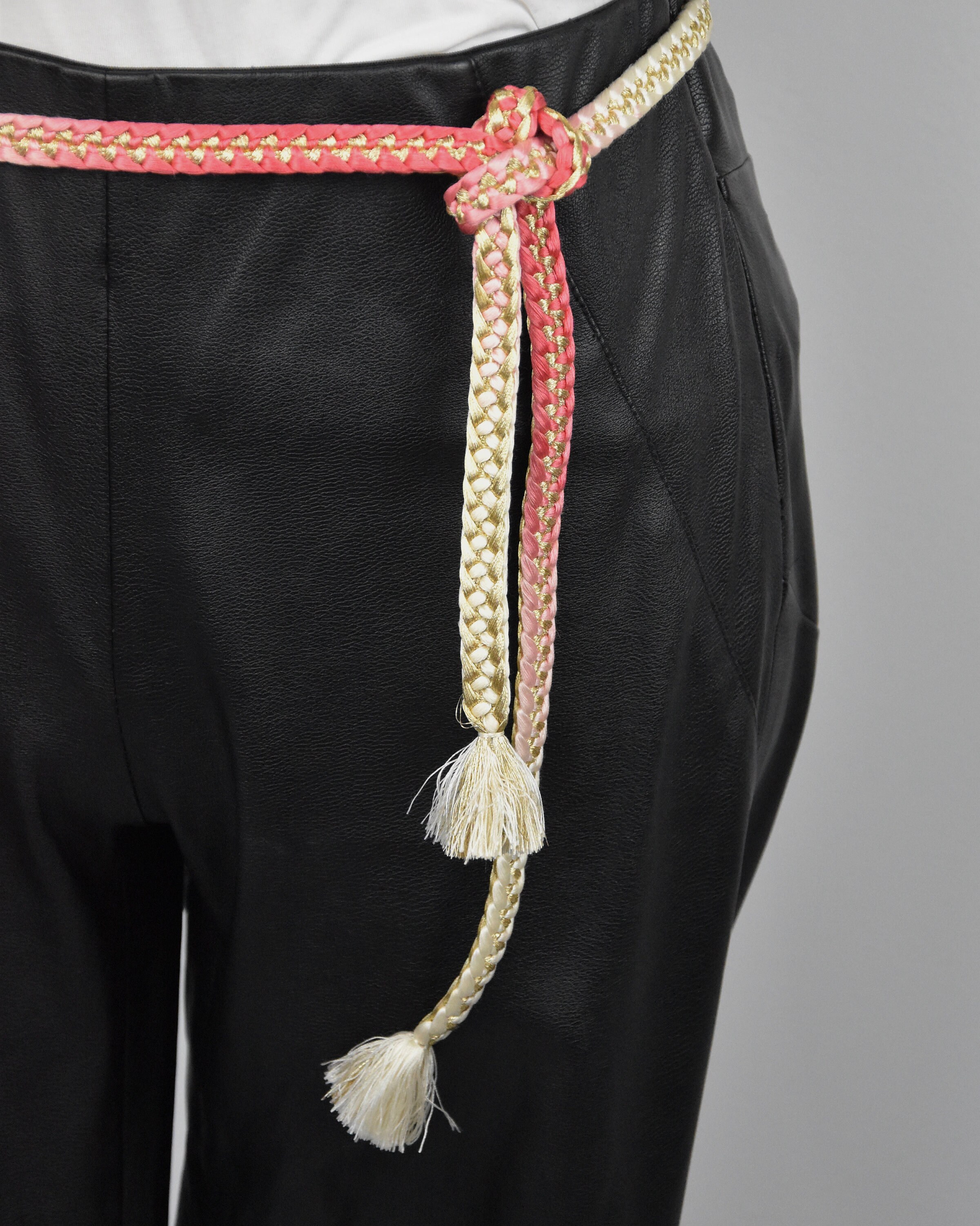 Obijime, Kumihimo Belt white & pink, Silk Cord, Silk Belt, Silk ...