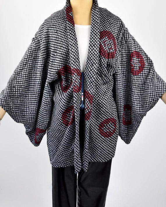Japanese stylish Kimono Jacket in black and red Shior… - Gem