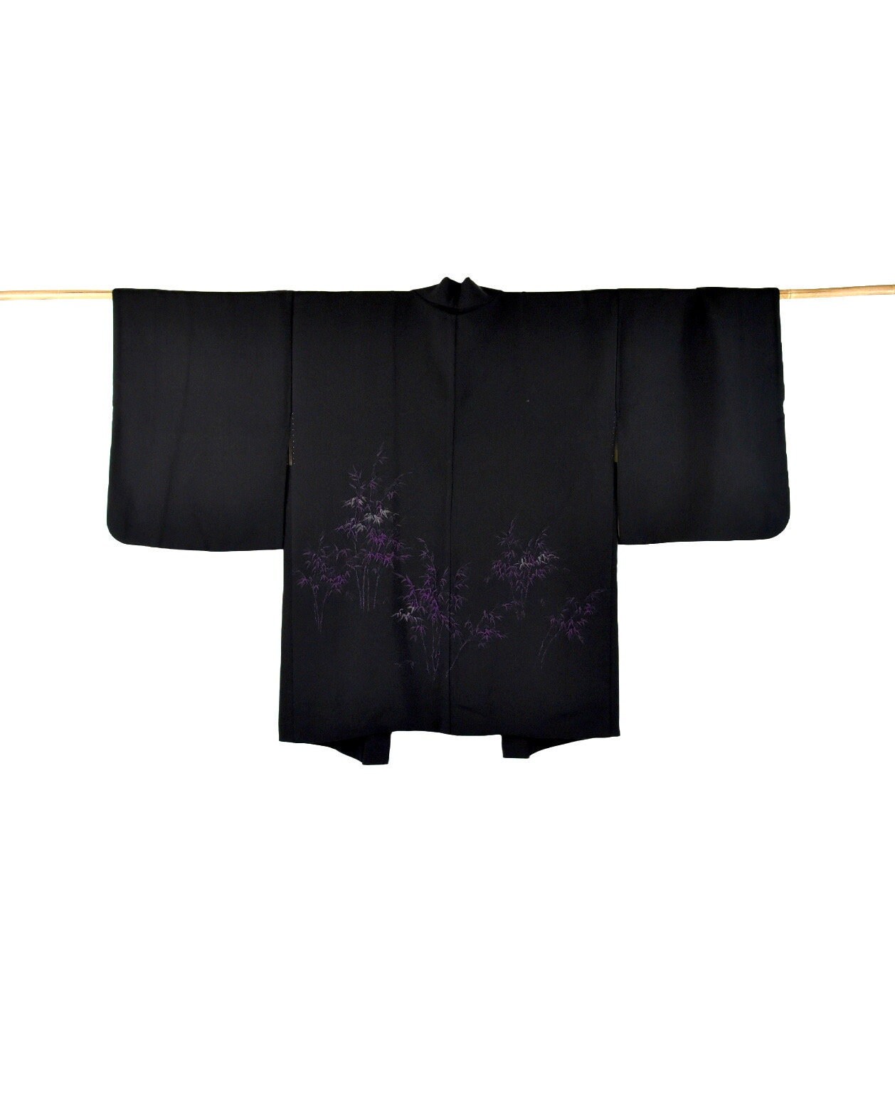 Japanese Haori Black with purple embroidery/ short silk Kimono Jacket ...
