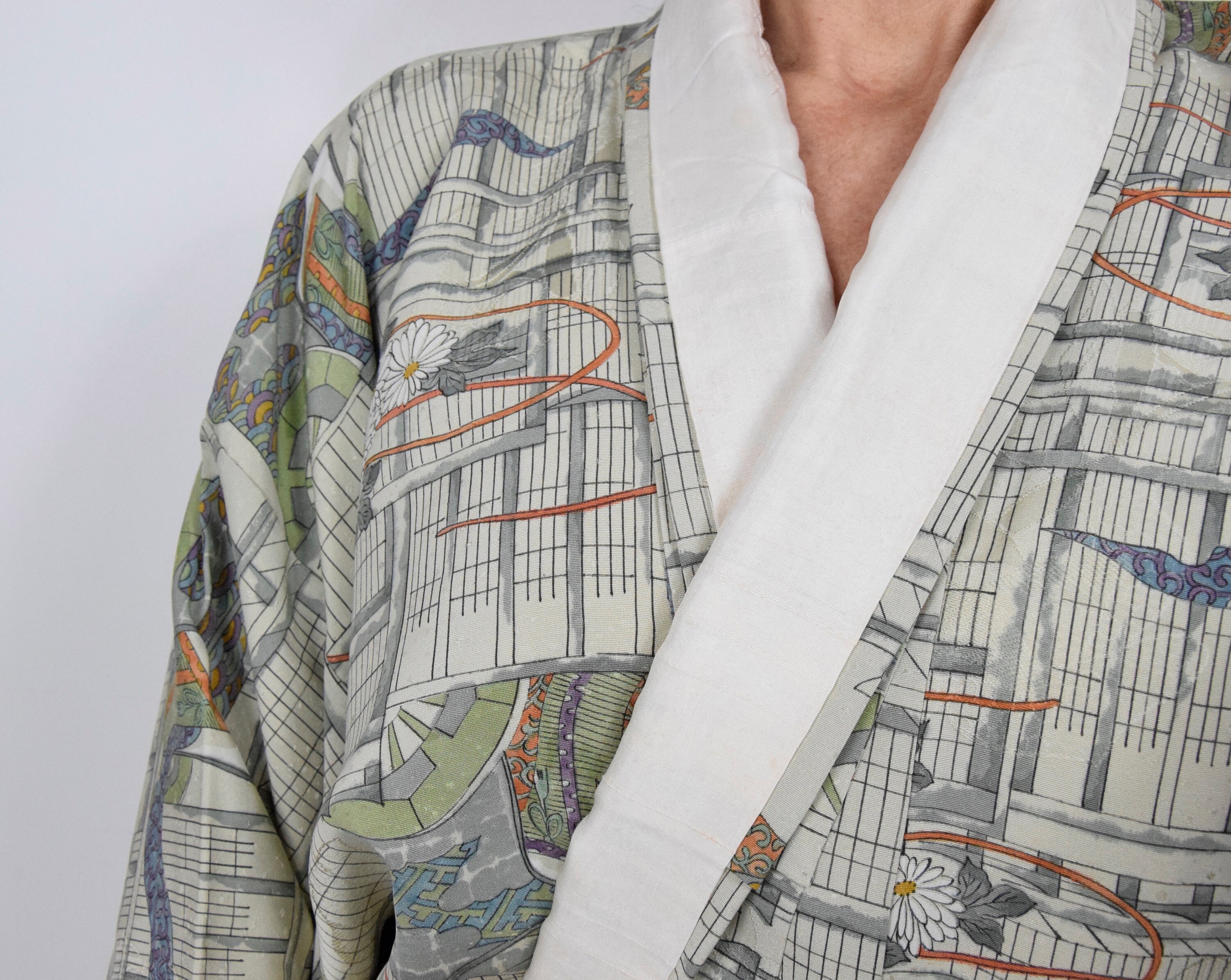 Japanese Vintage Kimono Robe Silk with free Obijime belt, Japanese ...