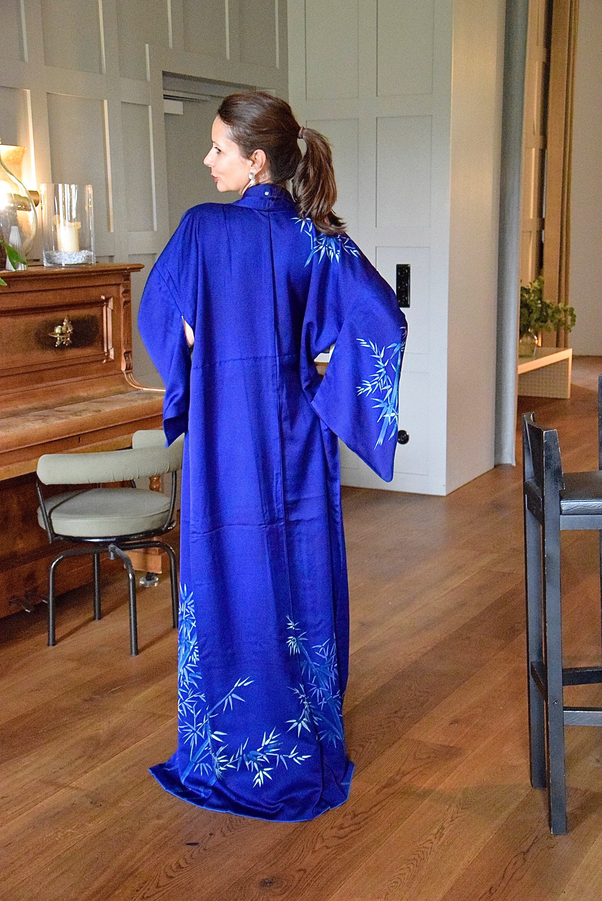 Japanese Vintage Silk Kimono in royal blue with free Obijime belt ...