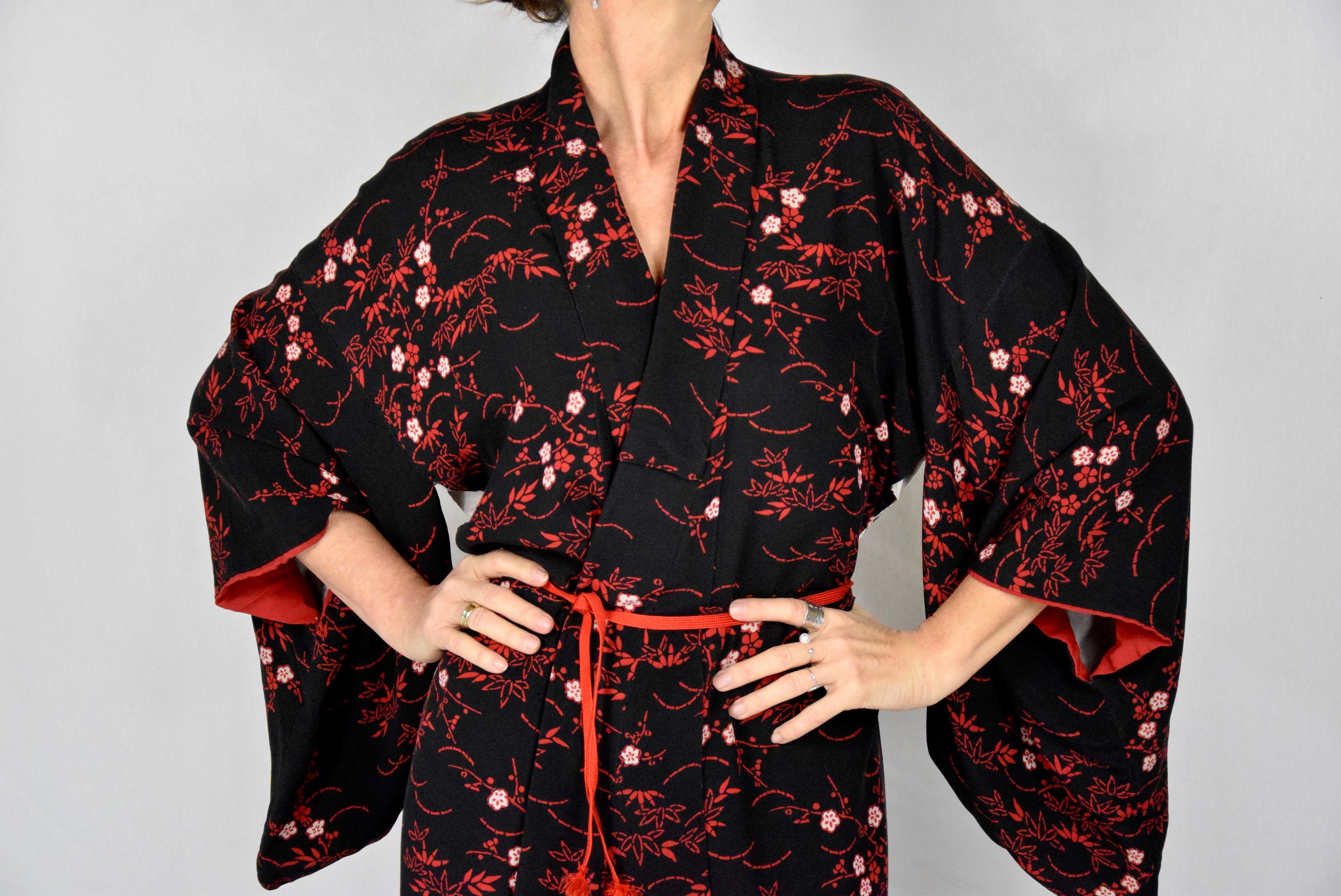 Japanese Vintage Kimono Robe including Kumihimo belt, Kaftan, Present ...