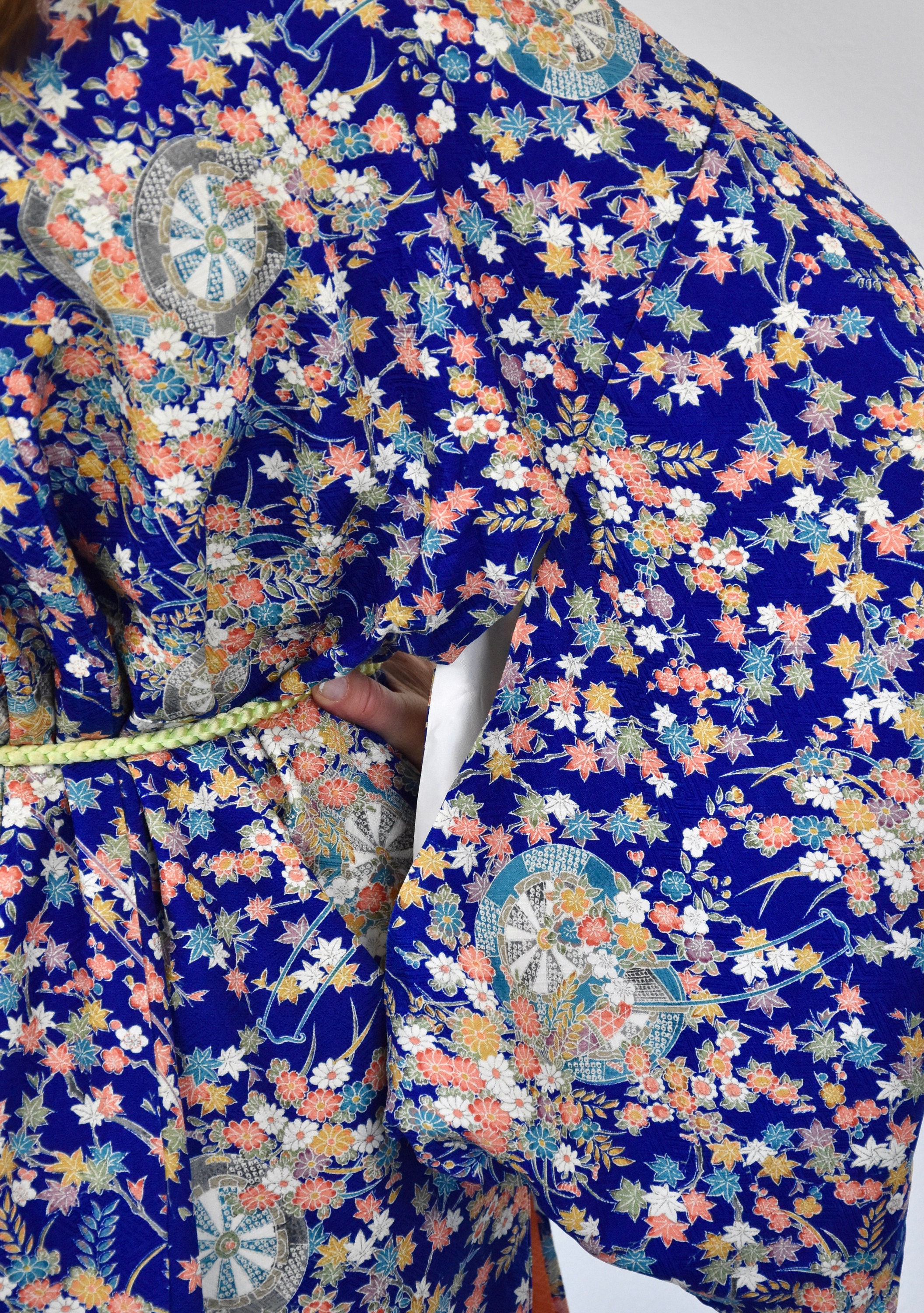 Japanese Vintage Kimono Robe Blue With Belt Cleaned And Ready To Wear