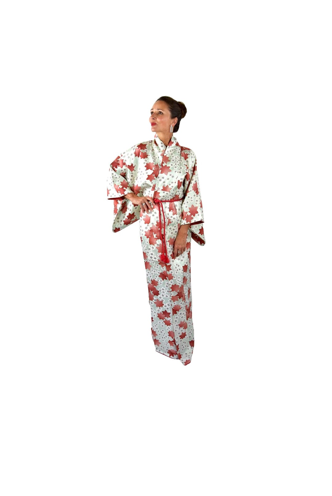 Japanese Vintage Kimono Robe in Royal Blue Silk With Cheerful Flower ...