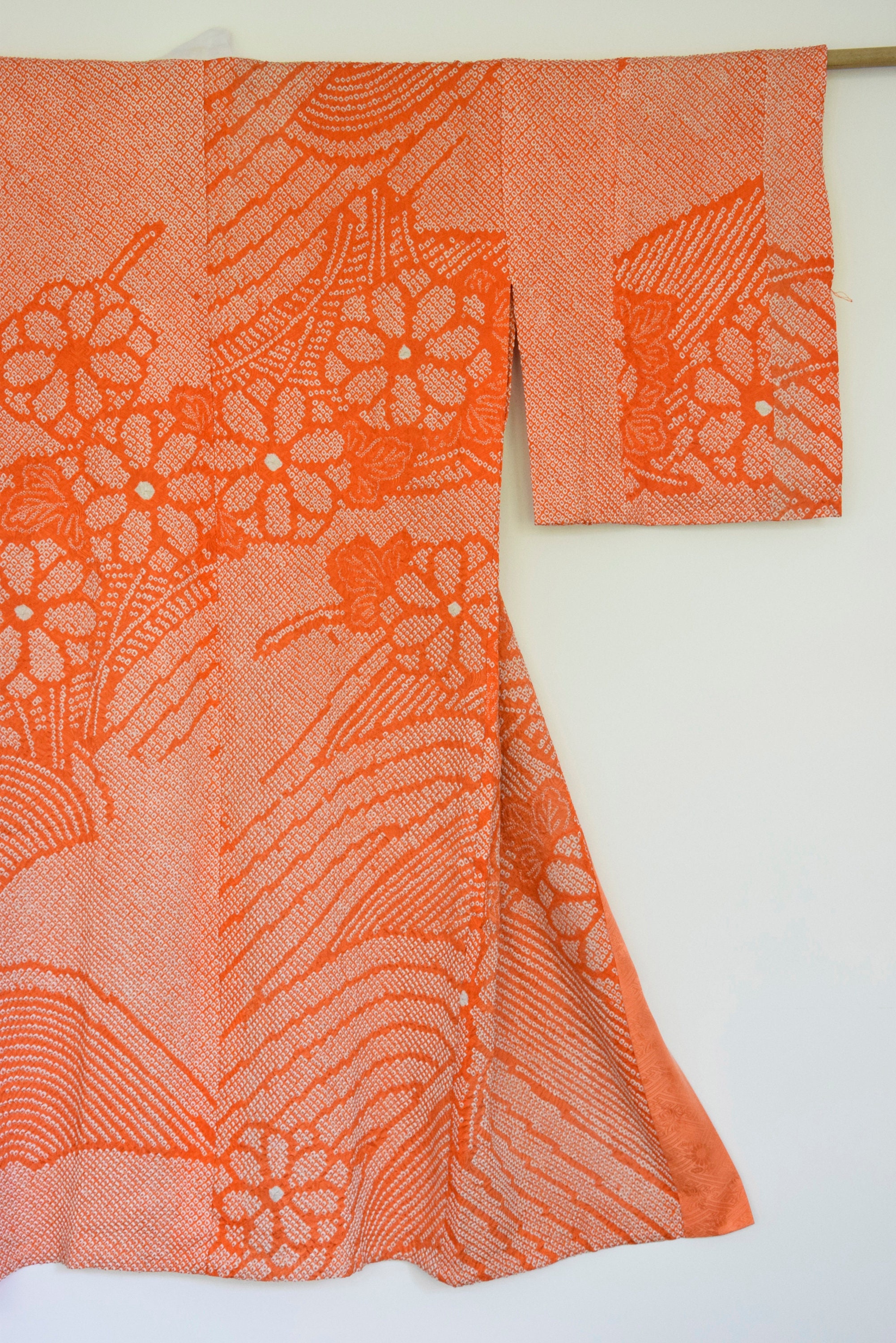 Vintage Kimono, special silk Kimono orange, handmade, Shibori Batik ...