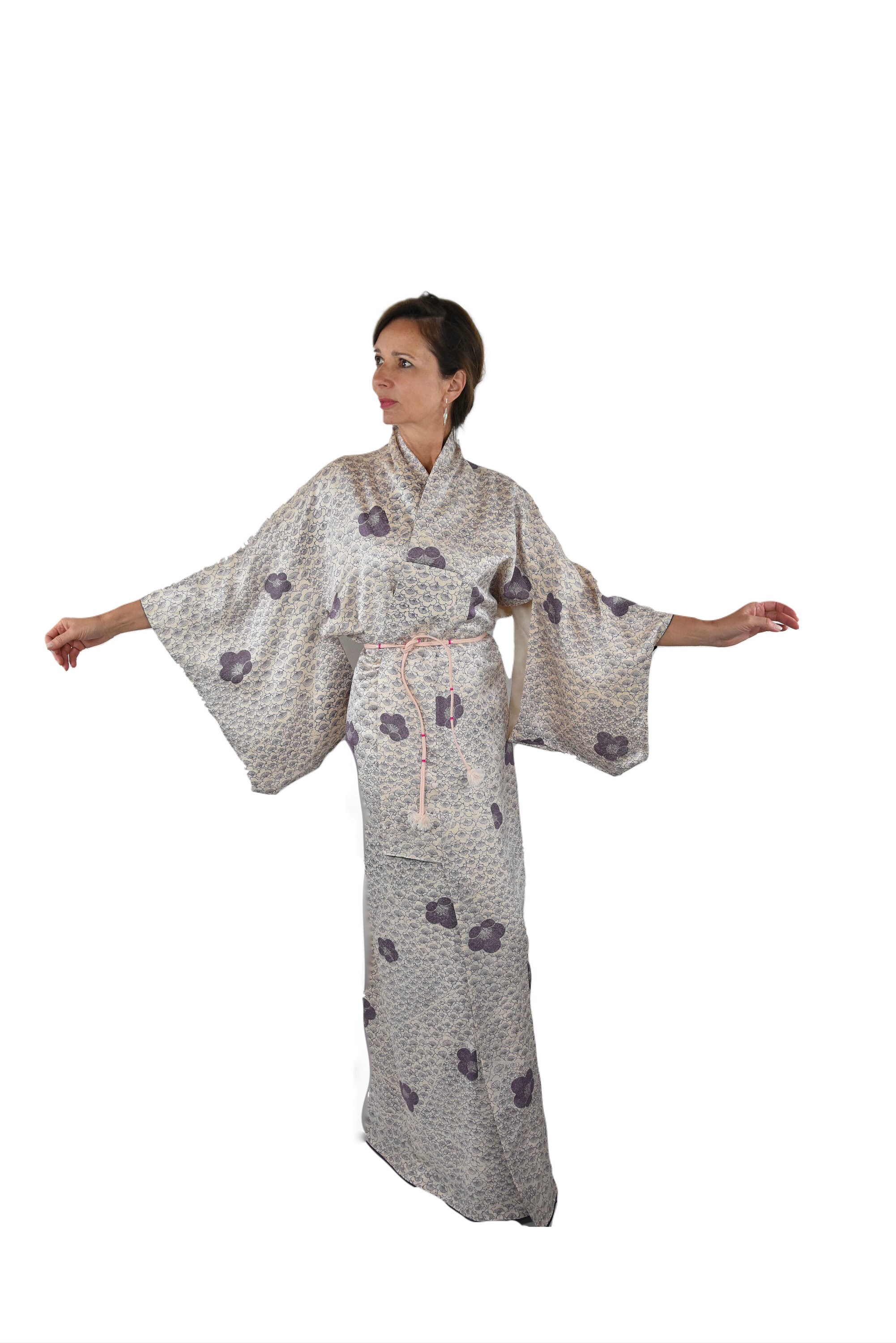 Japanese Kimono Robe Ume with Kumihimo belt / cleaned Vintage ...