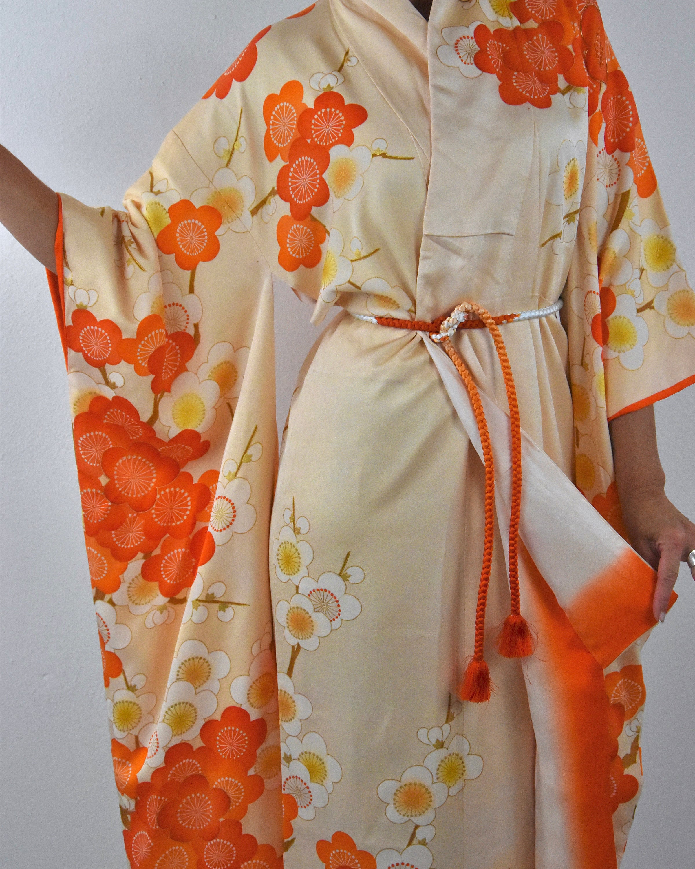 Furisode Kimono UME with beautiful Plum flower pattern including Silk ...