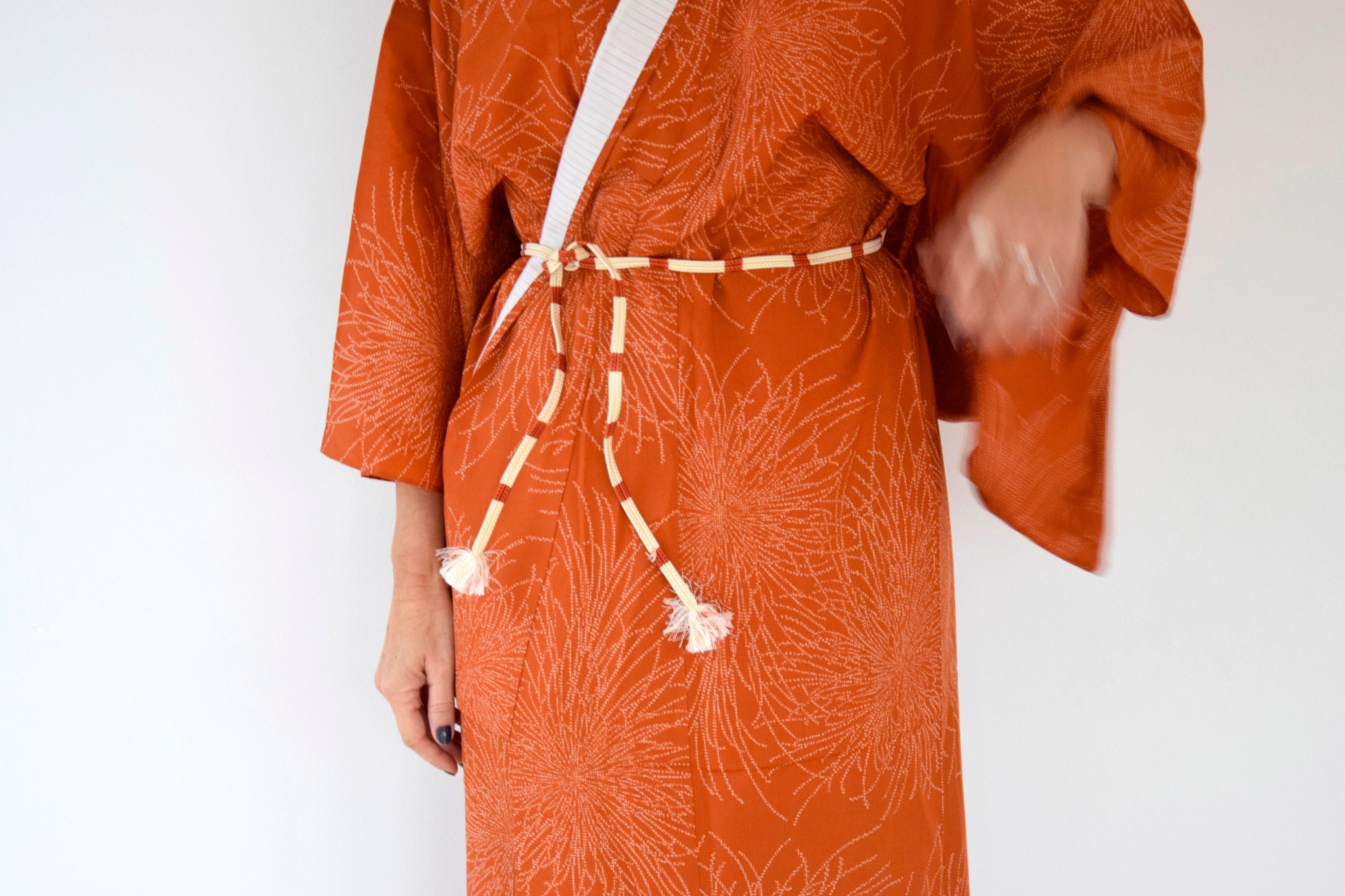Vintage Kimono with Japanese Obijime belt, Kimono Robe, Lounge Wear ...