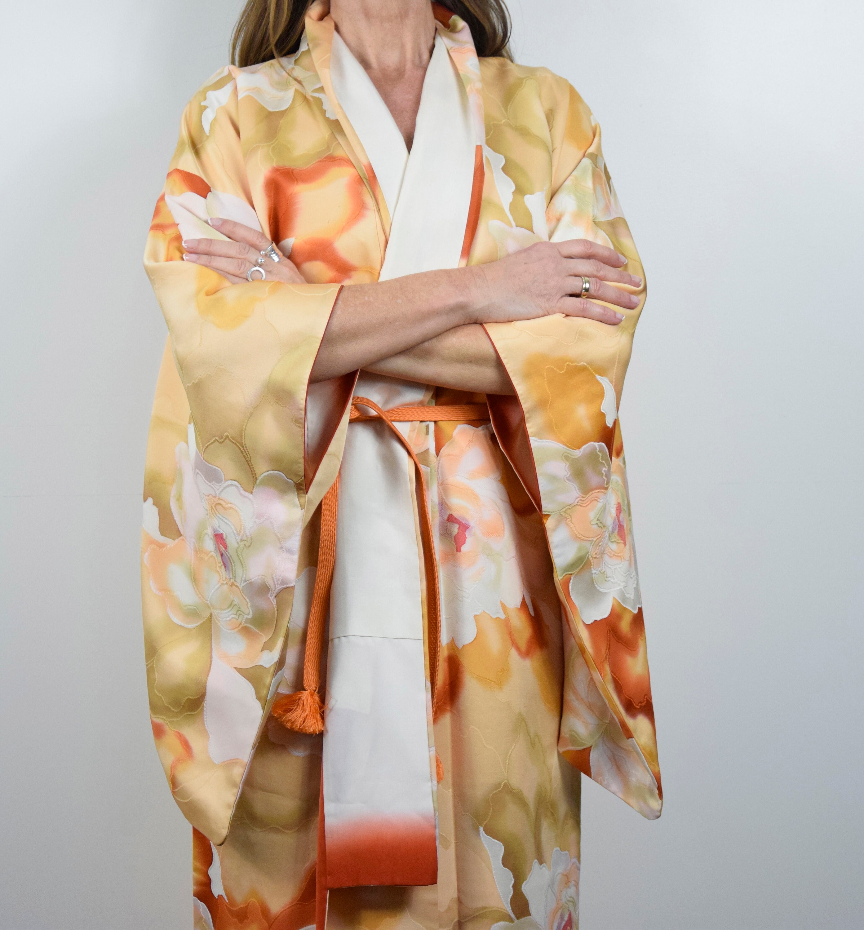 Japanese Vintage Kimono Robe Silk with free Obijime belt, Silk Gown ...
