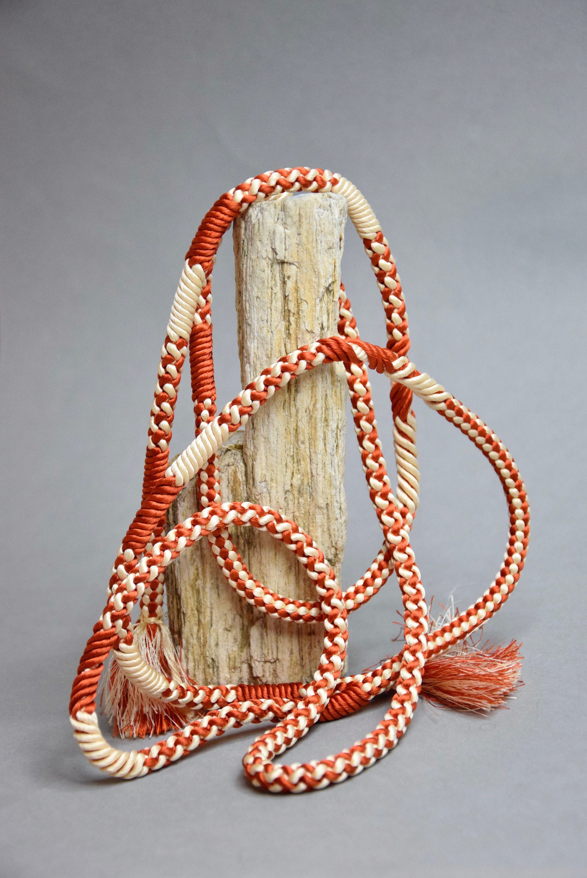 Obijime, Kumihimo Belt orange with White, Silk Cord, Silk Belt ...