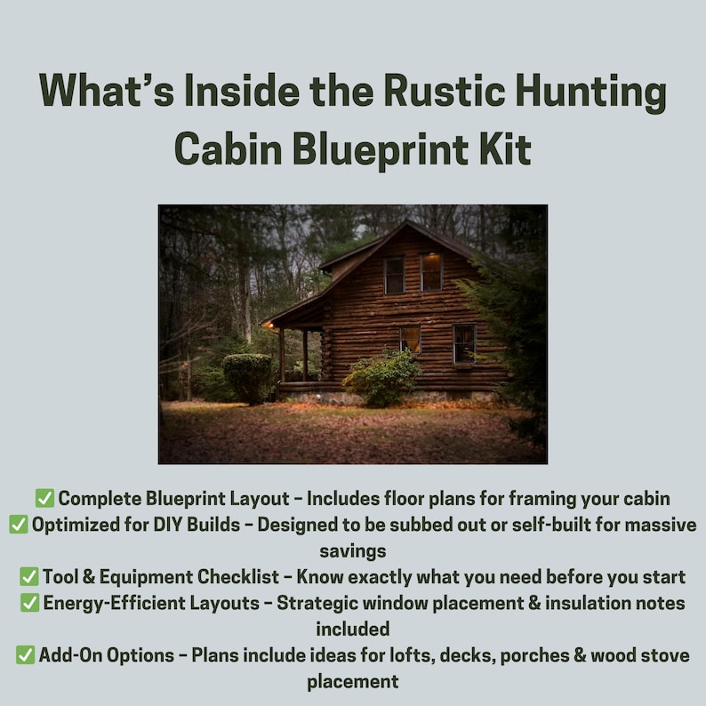 Rustic Hunting Cabin Blueprint Kit: Layout Ideas, Space Planning & DIY ...