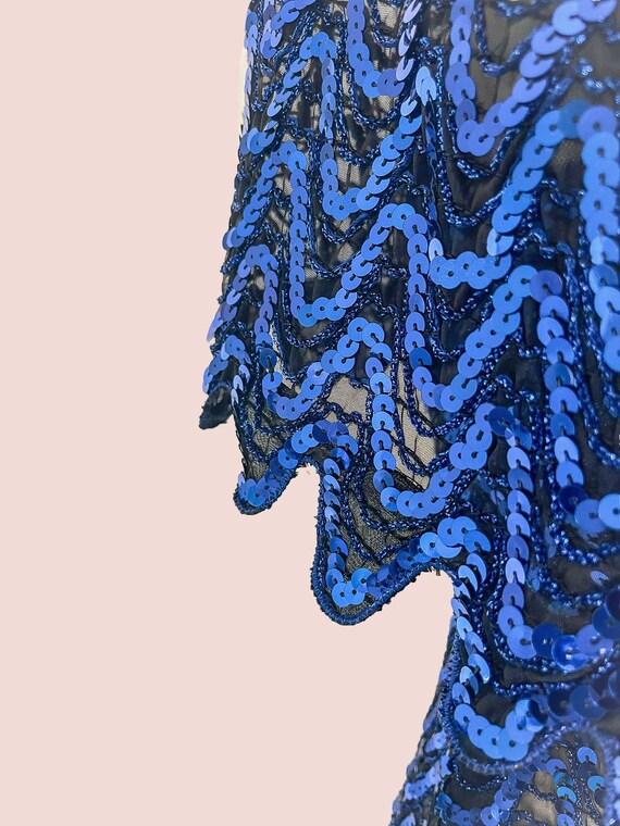 1970s Partique Royal Blue Disco Sequin and Mesh Sheer… - Gem