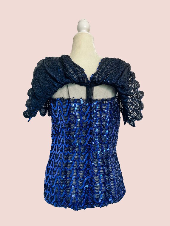 1970s Partique Royal Blue Disco Sequin and Mesh Sheer… - Gem