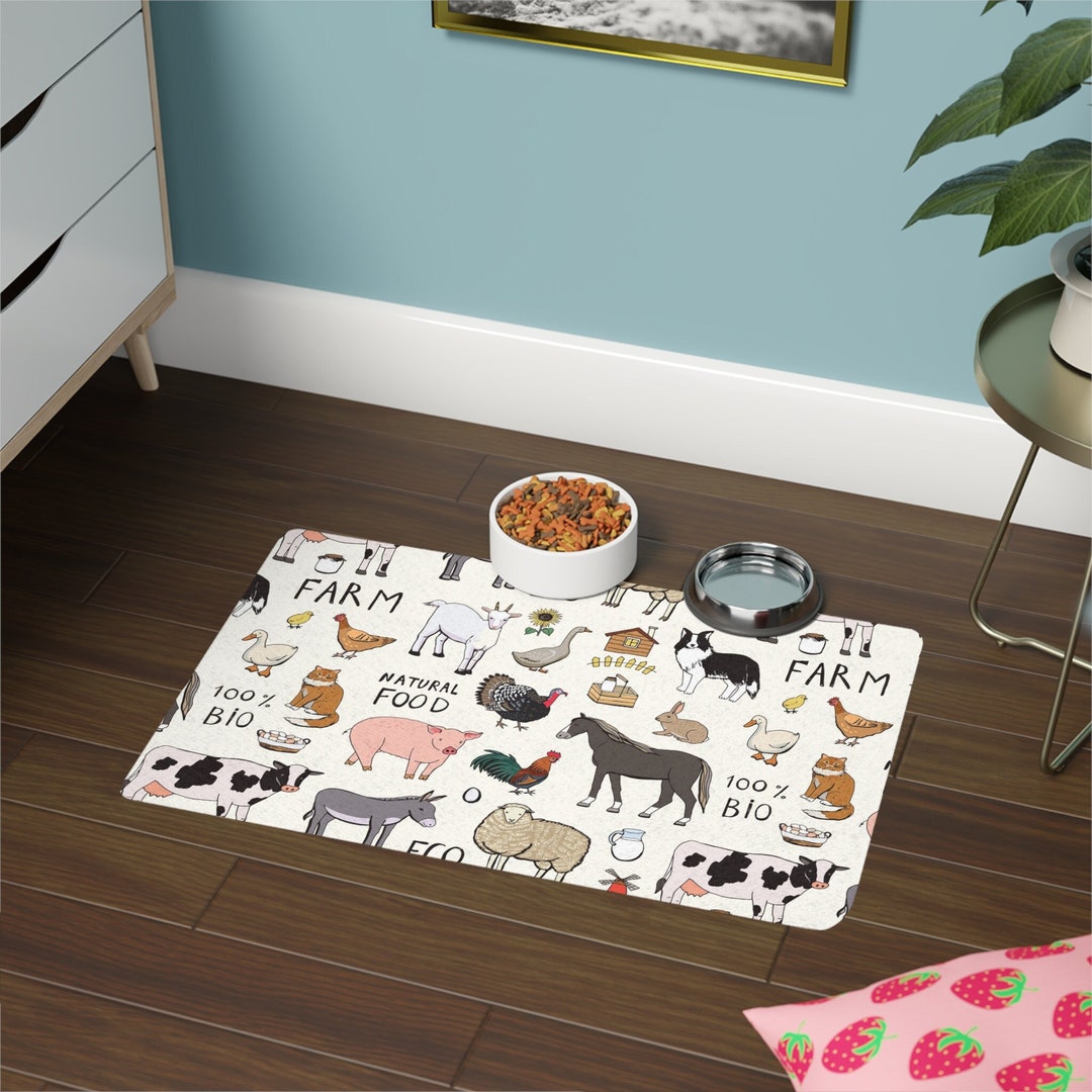 Farm Animals Pet Placemat (4 Shapes) Pet Feeding Mat, Pet Place Mat ...