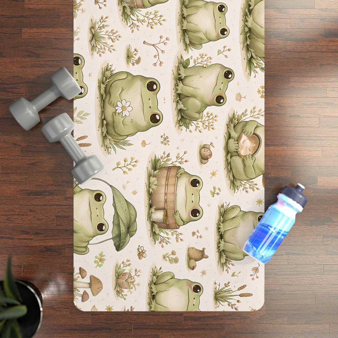 Cute Frog Yoga Mat, Vintage Cottagecore Non Slip Rubber Backed Mat or ...