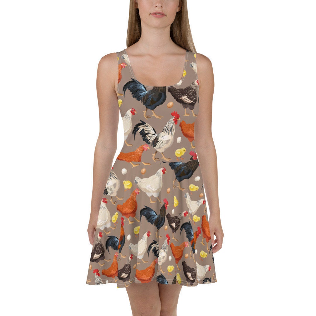 Chicken Rooster Hen Flowy Skater Dress Stretchy Fitted - Etsy