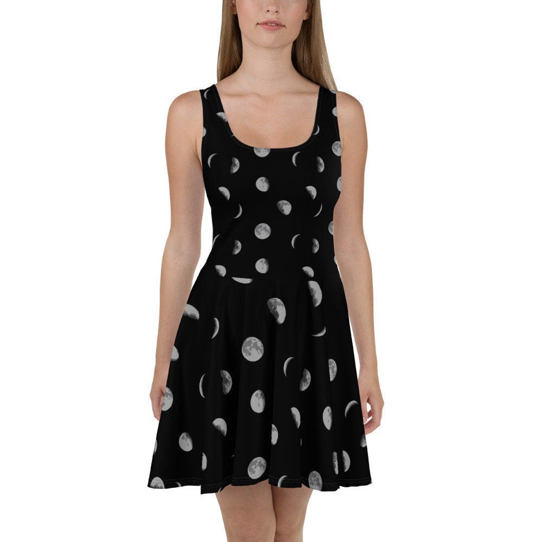 Moon Phases Flowy Skater Dress, Stretchy Fitted Dress, Skater Skirt ...