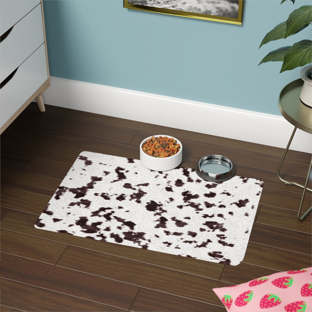 Cow Print Pet Placemat 4 Shapes Pet Feeding Place Mat, Rubber Backed ...
