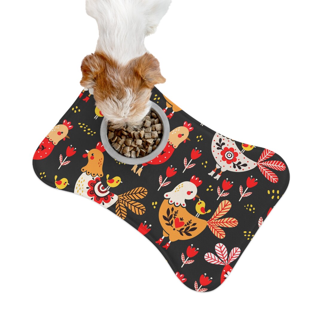 Folk Art Chickens Rooster Hens Pet Placemat (4 Shapes) Pet Feeding Mat ...