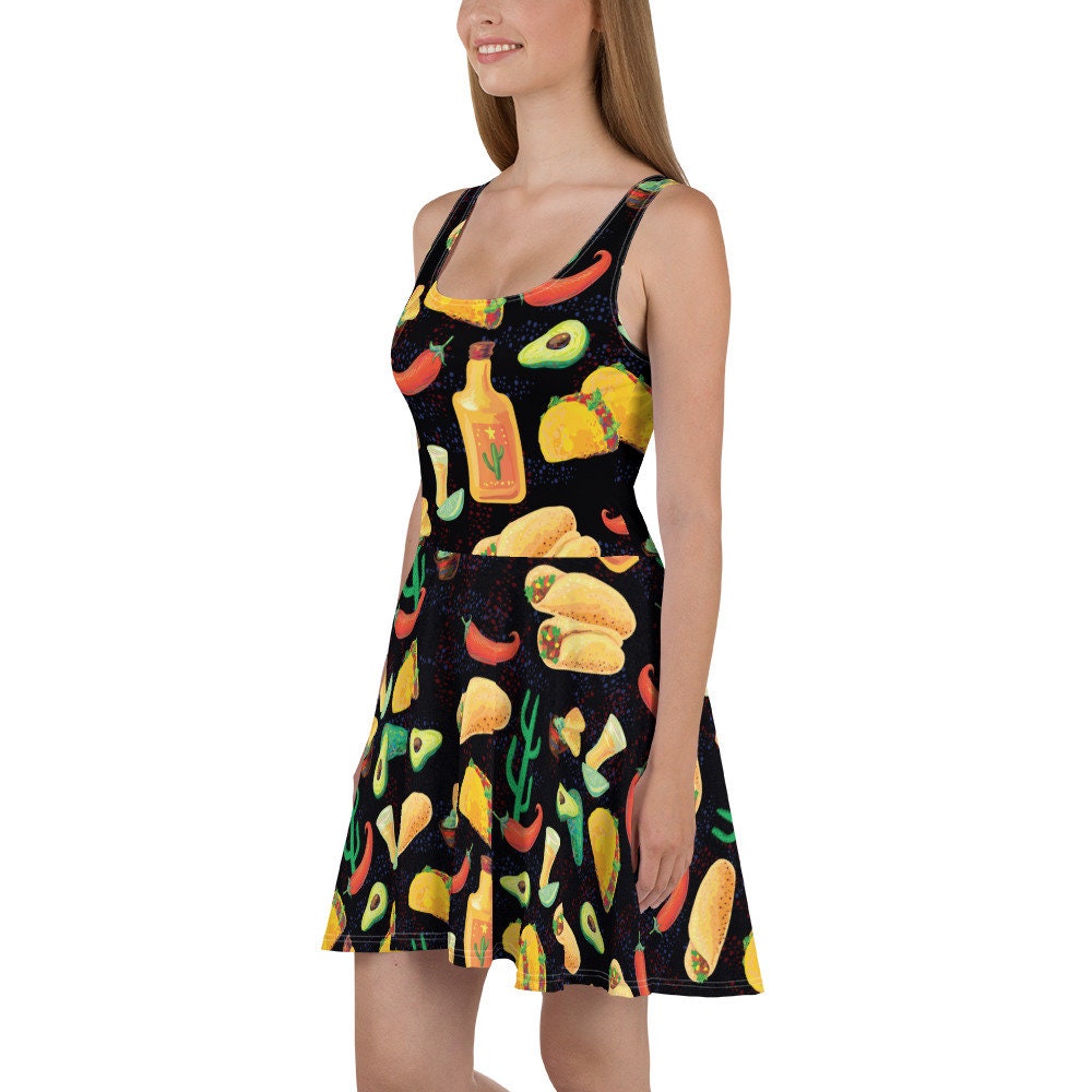 Taco Pattern Flowy Skater Dress Stretchy Fitted Dress | Etsy