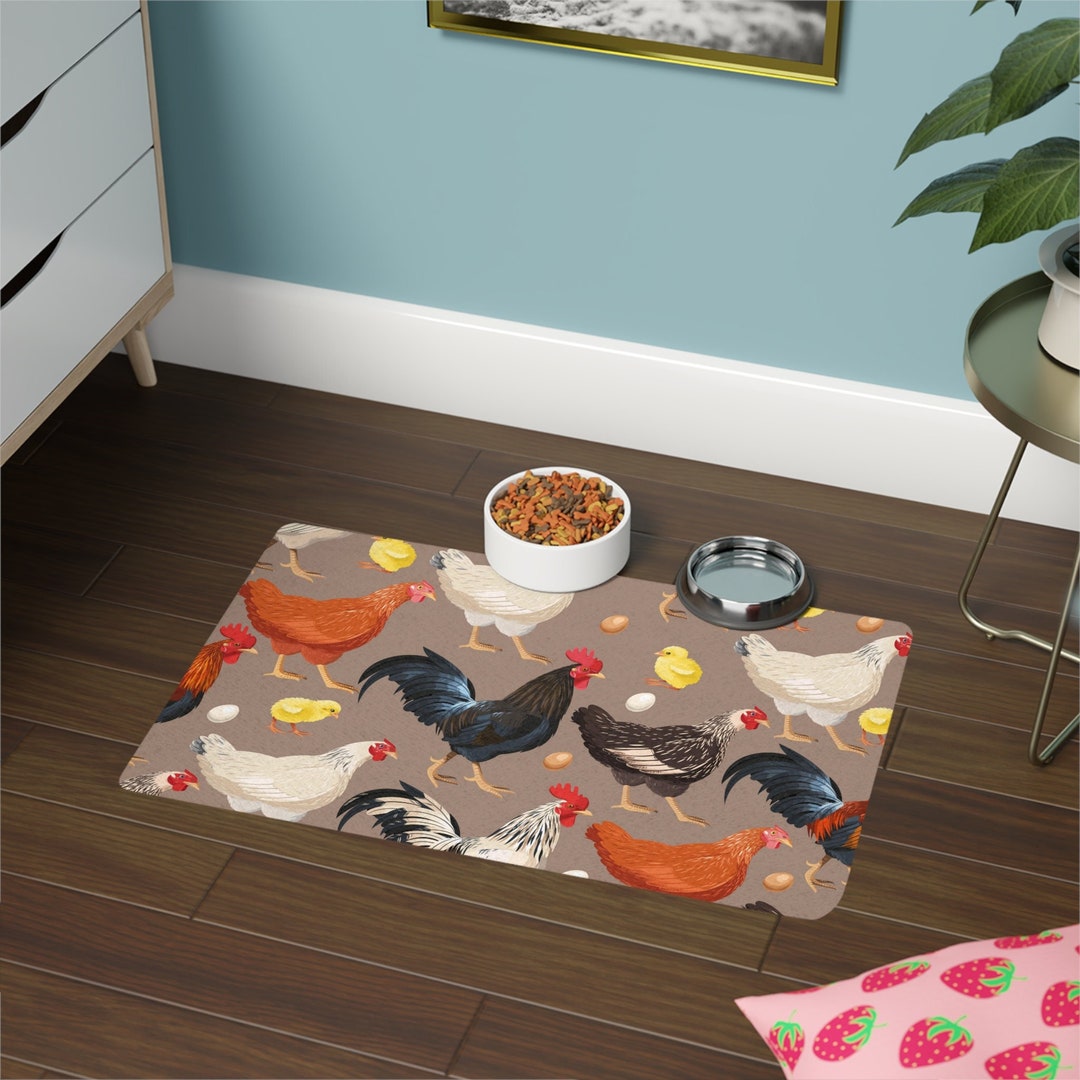 Chickens & Eggs Pet Placemat (4 Shapes) Pet Feeding Mat, Pet Place Mat ...