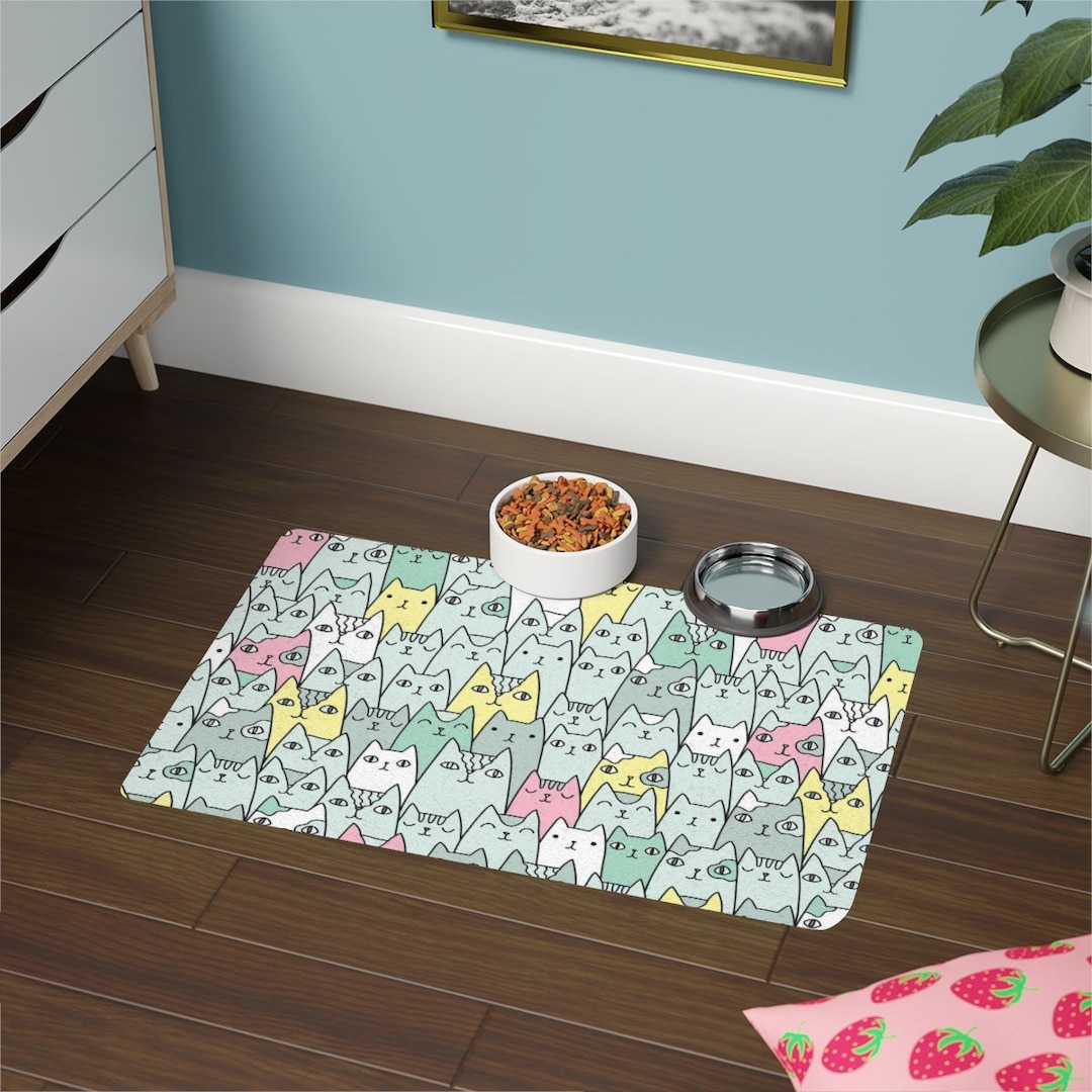 Cute Cat Faces Pet Placemat (4 Shapes) Pet Feeding Mat, Pet Place Mat ...