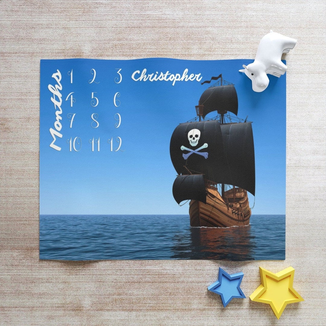 Pirate Ship Baby Monthly Milestone Blanket, Calendar, Track Growth, Age ...