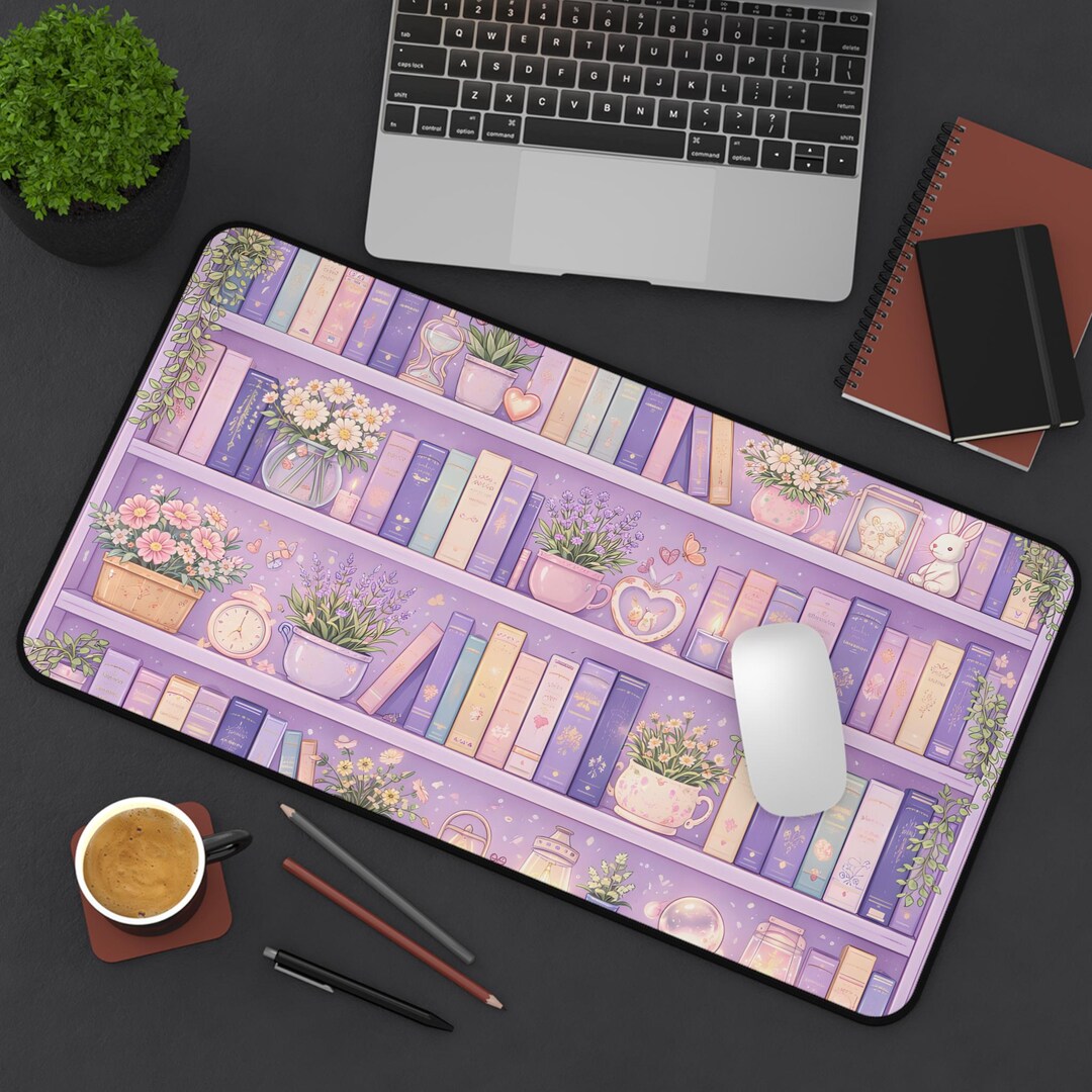 Cozy Bookish Bookcase Desk Mat, Large Mouse Pad, Gaming Book Lover ...