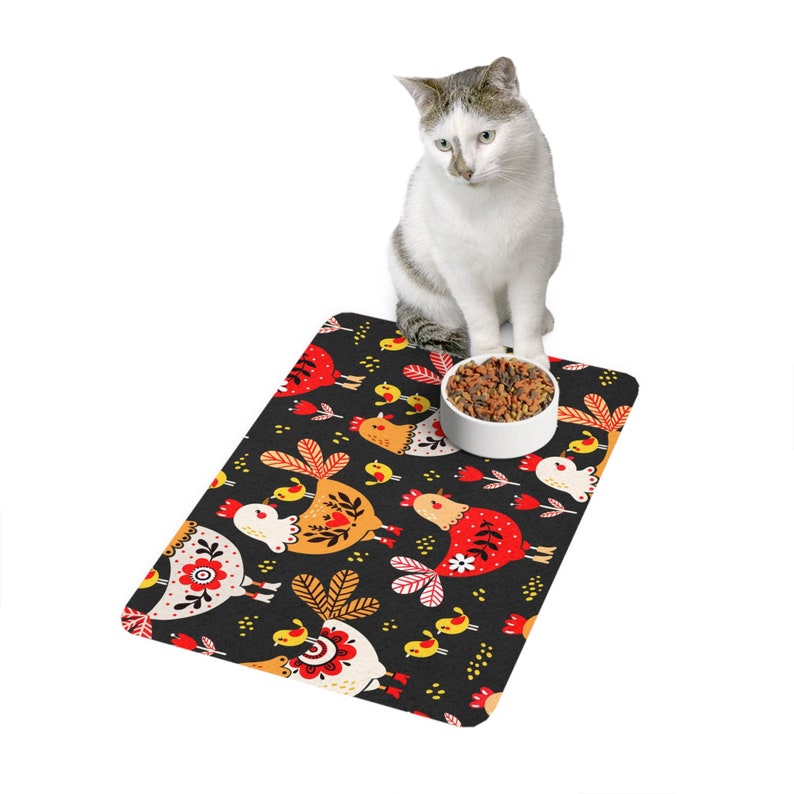 Folk Art Chickens Rooster Hens Pet Placemat (4 Shapes) Pet Feeding Mat ...