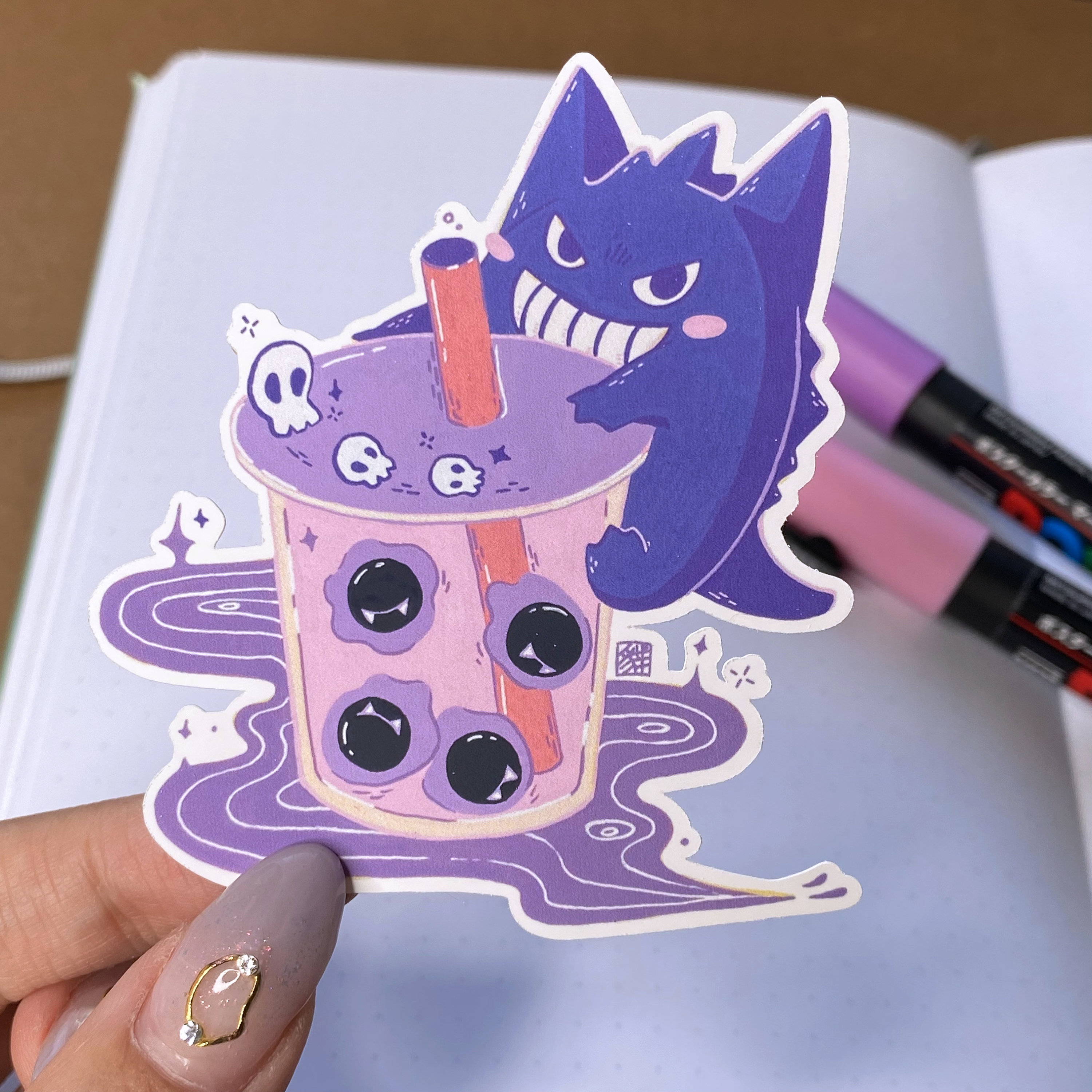 Boba Gengar Gastly Matte Vinyl Sticker Anime Sticker Cute - Etsy
