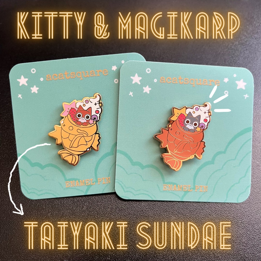 Kitty and Magikarp Taiyaki Sundae Hard Enamel Pins | Kawaii Cat Cafe ...