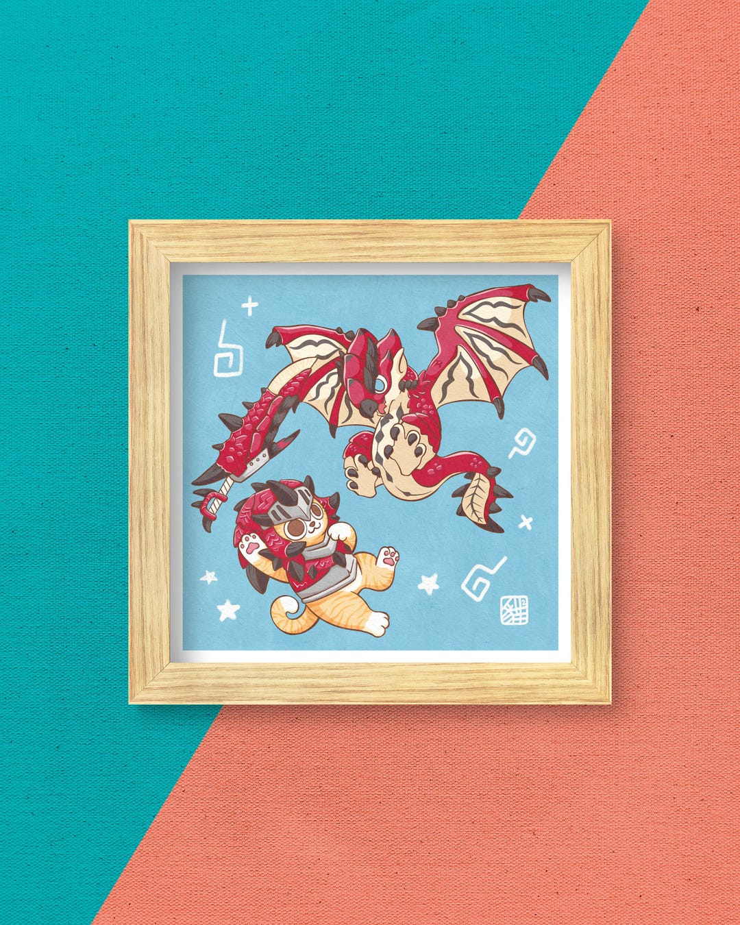 Rathalos Hunter Cat Art Print | Meowster Kitty Red Dragon Illustration ...