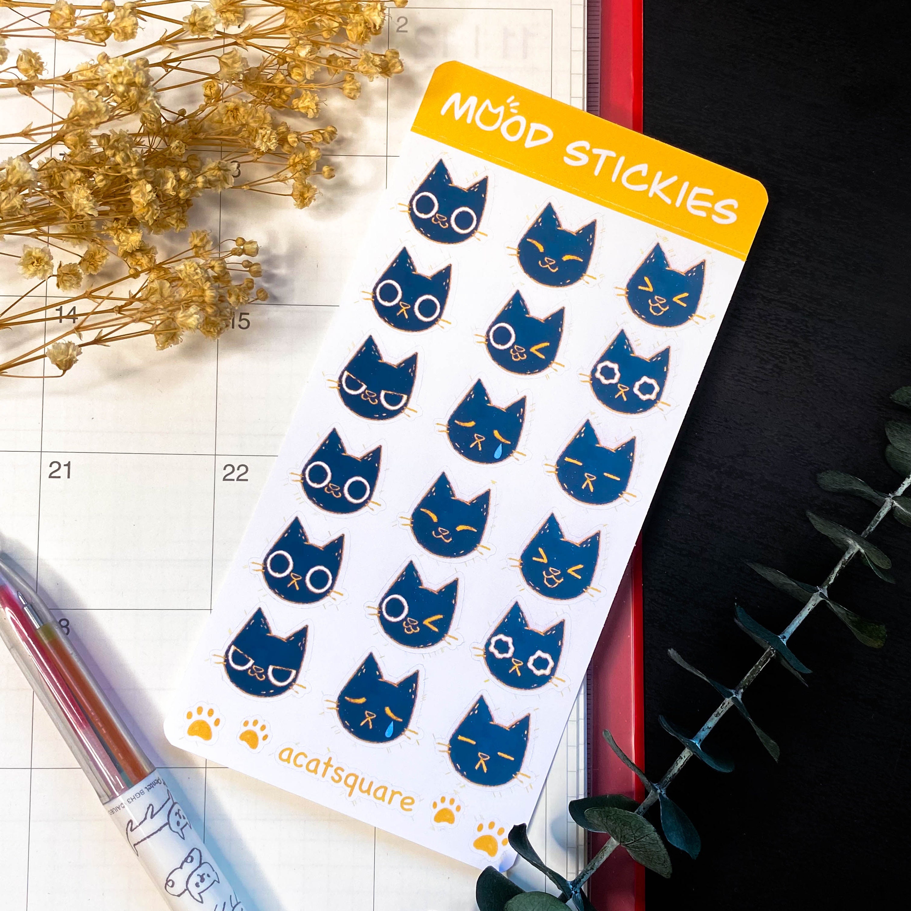 Black Cat Mood Sticker Sheet Waterproof Sticker Sheet - Etsy
