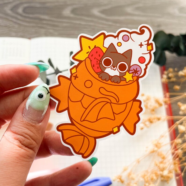 Tuxedo Cat With Magikarp Taiyaki Matte Vinyl Sticker Cute - Etsy