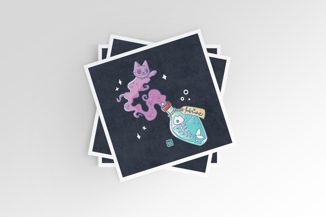 Hissing Cat Potion Cute Kawaii Art Print Kawaii Drink Me Potion Kitty ...