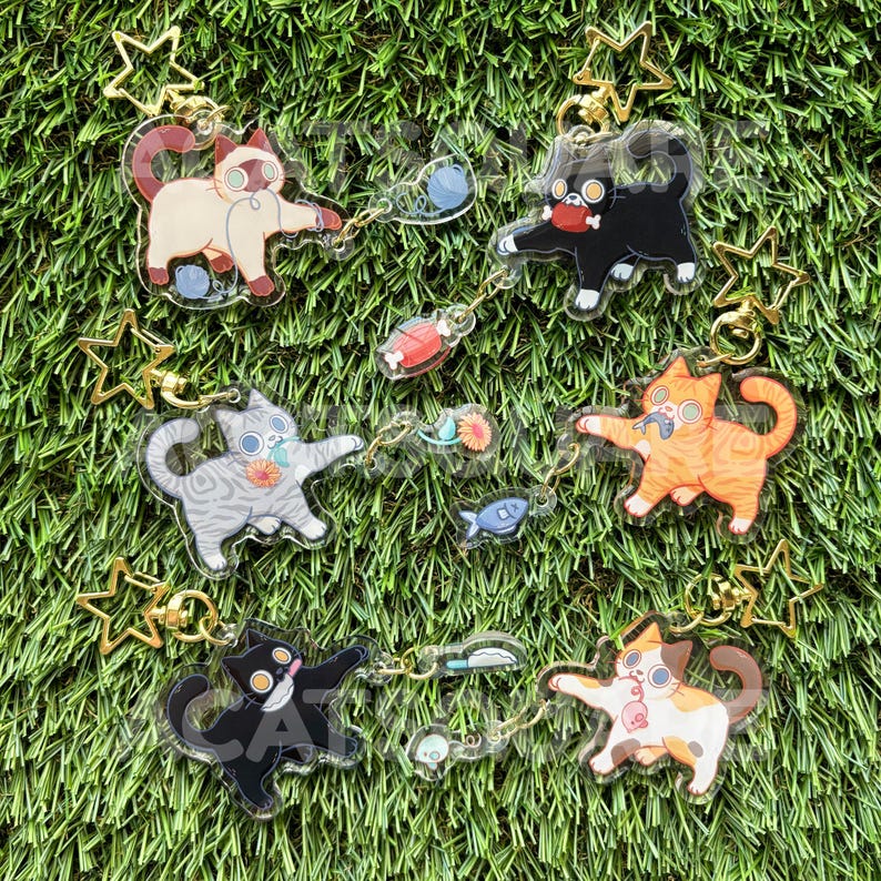 Kitty Dangly Acrylic Keychain | Kawaii Cat Epoxy Charm | Cute Black ...