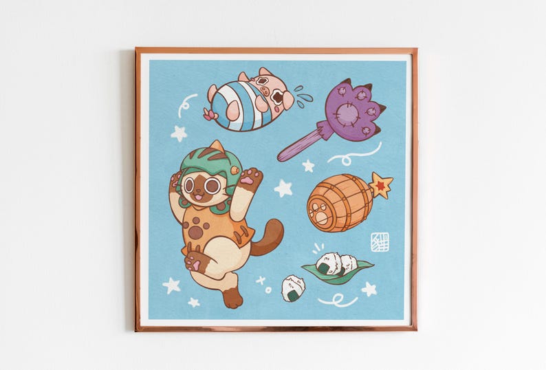 Palico Run Monster Cat Art Print | Meowster Hunter Kitty Poogie ...