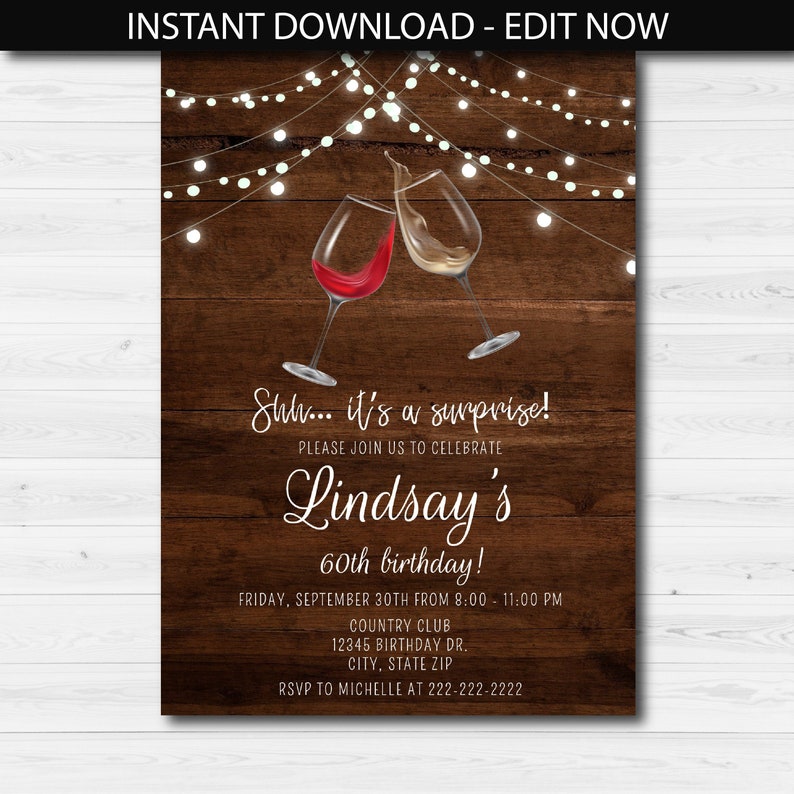 Wine Birthday Party Invitation Wine Invitation Template | Etsy