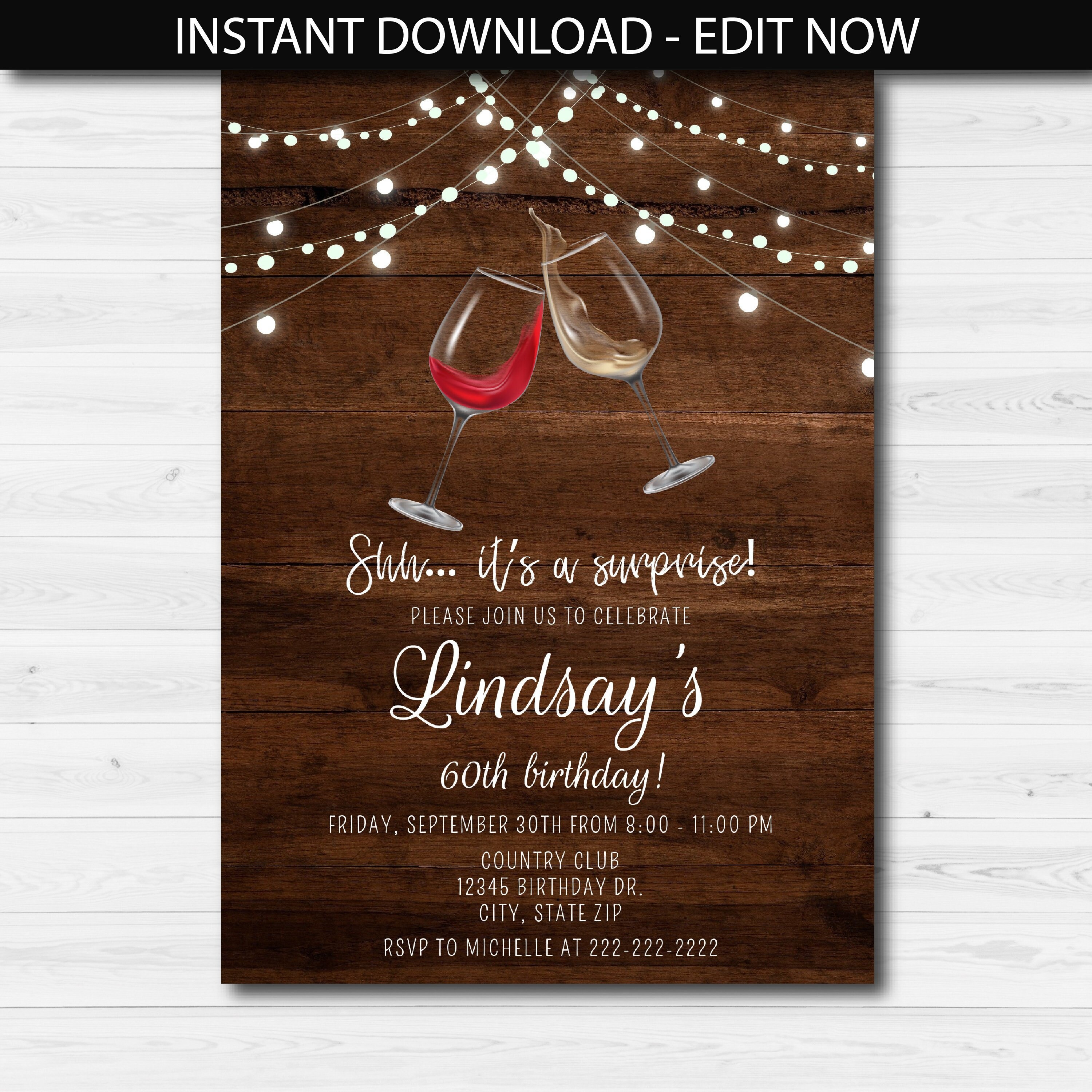 Wine Birthday Party Invitation Wine Invitation Template - Etsy Australia