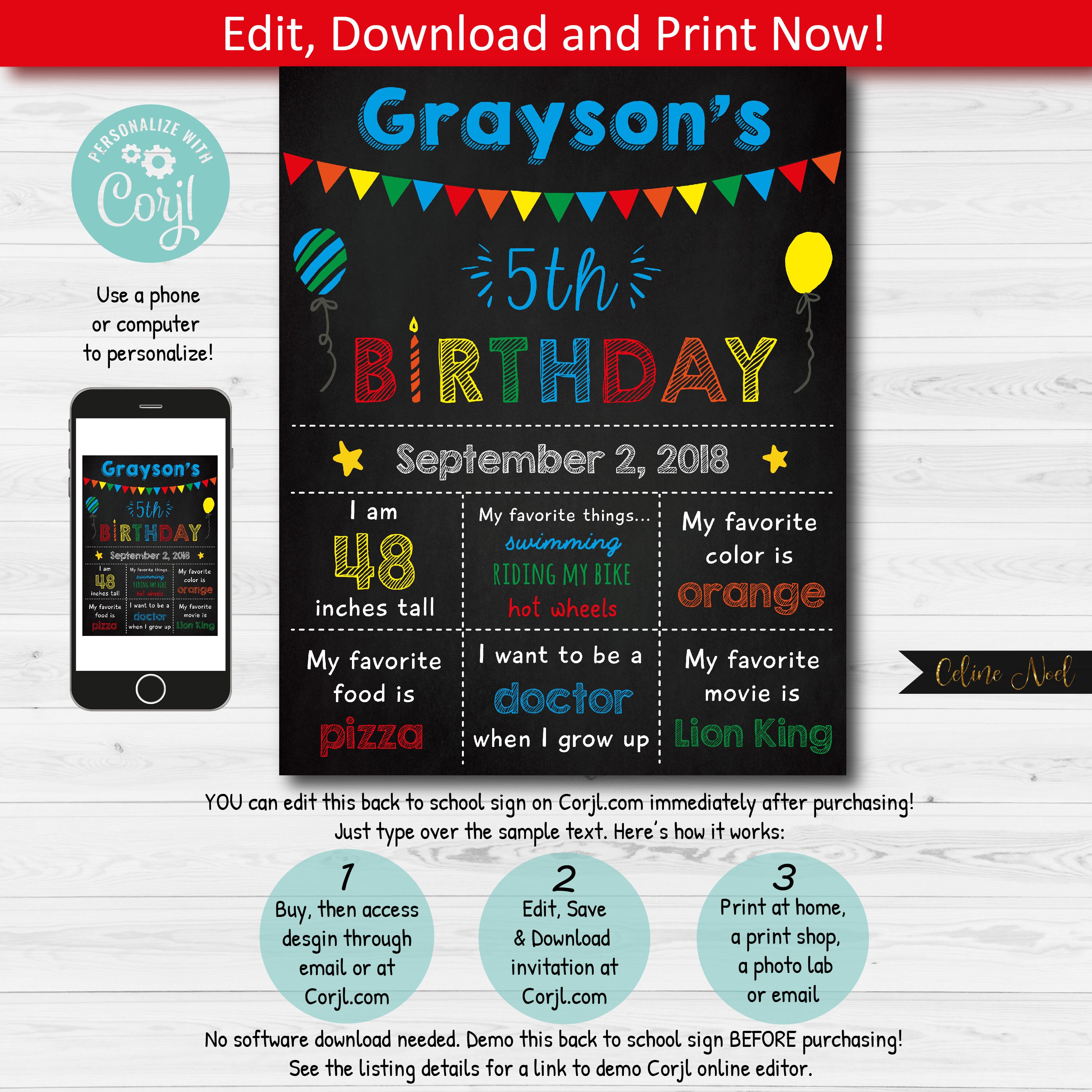 Birthday Sign Digital Birthday Poster Editable Birthday | Etsy