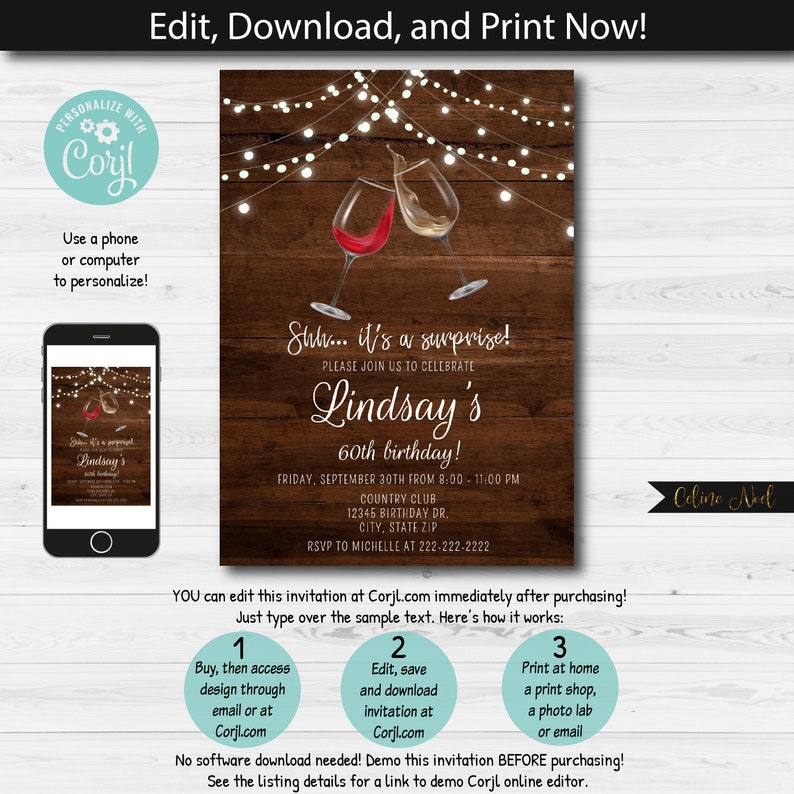 Wine Birthday Party Invitation Wine Invitation Template | Etsy